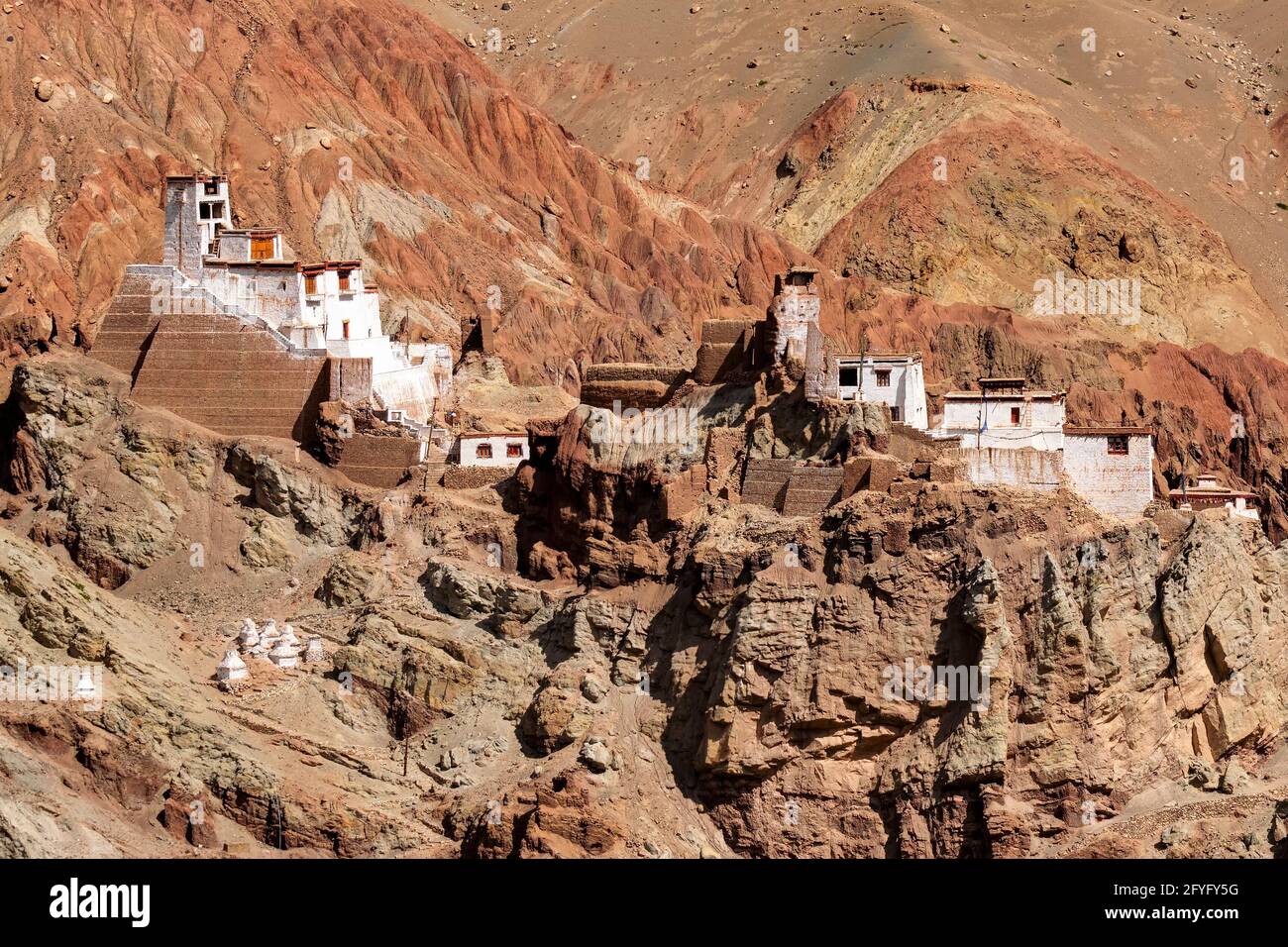 Ruins and Basgo Monastery surrounded with stones and rocks , Leh ...