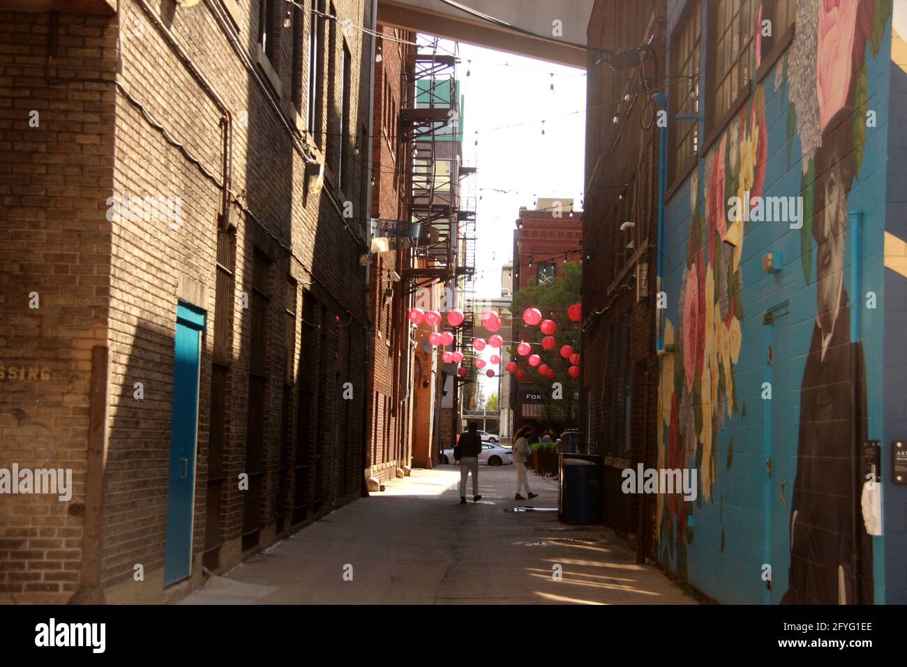 Fort Wayne, IN, USA. Alley embellished with large mural Stock Photo - Alamy