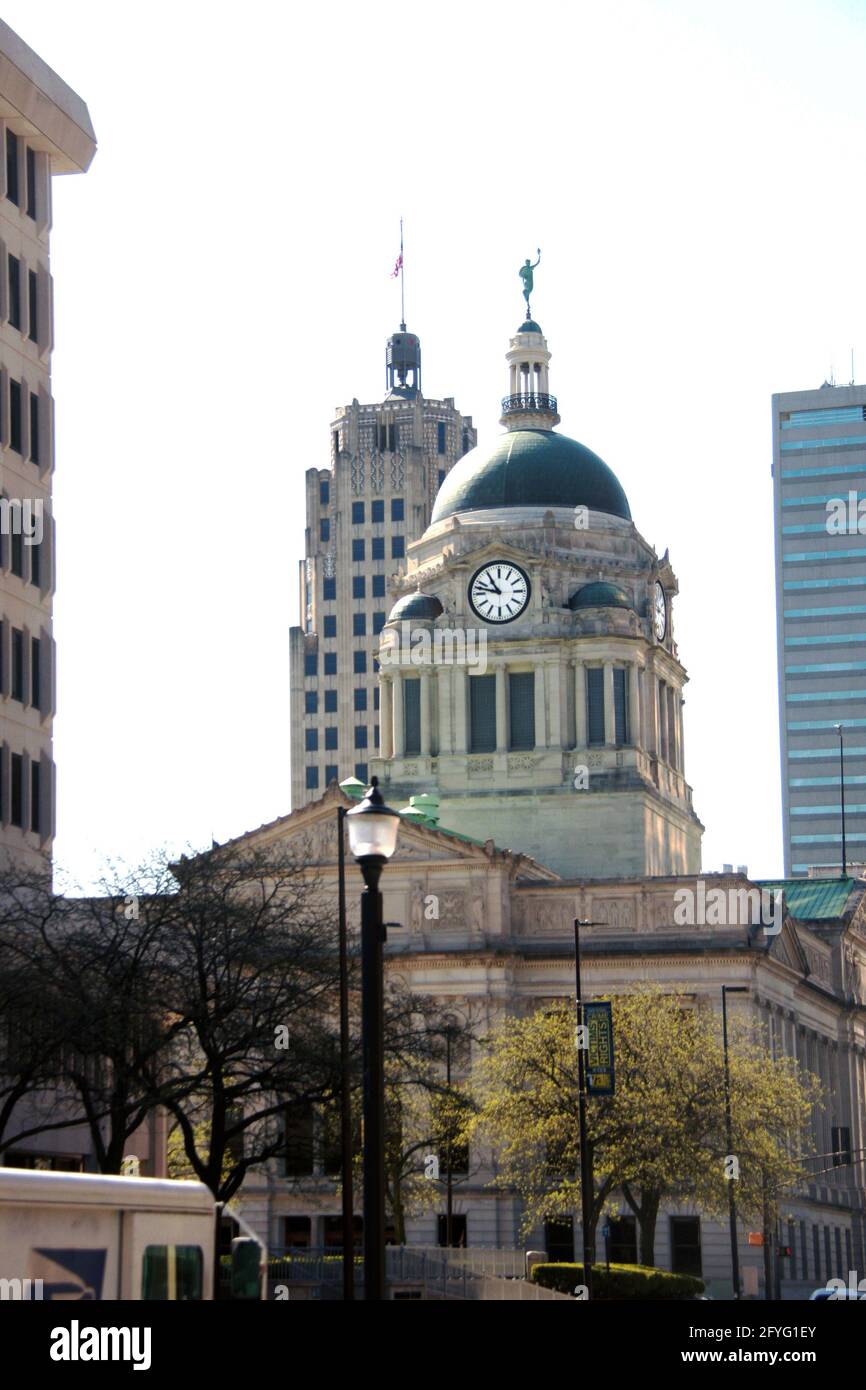 Fort Wayne, IN, USA. The clock tower of the Allen County Courthouse ...