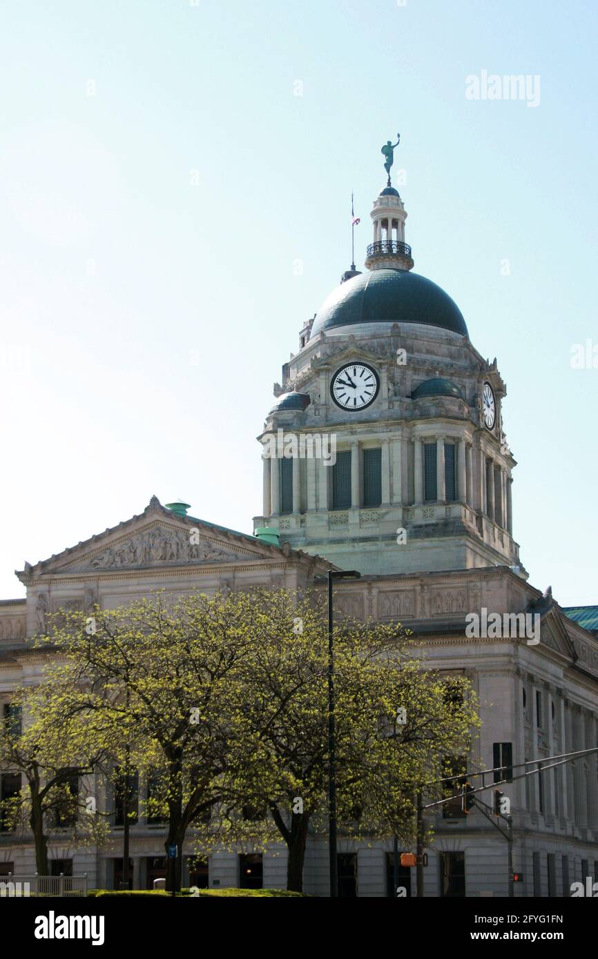 Fort Wayne, IN, USA. The clock tower of the Allen County Courthouse ...