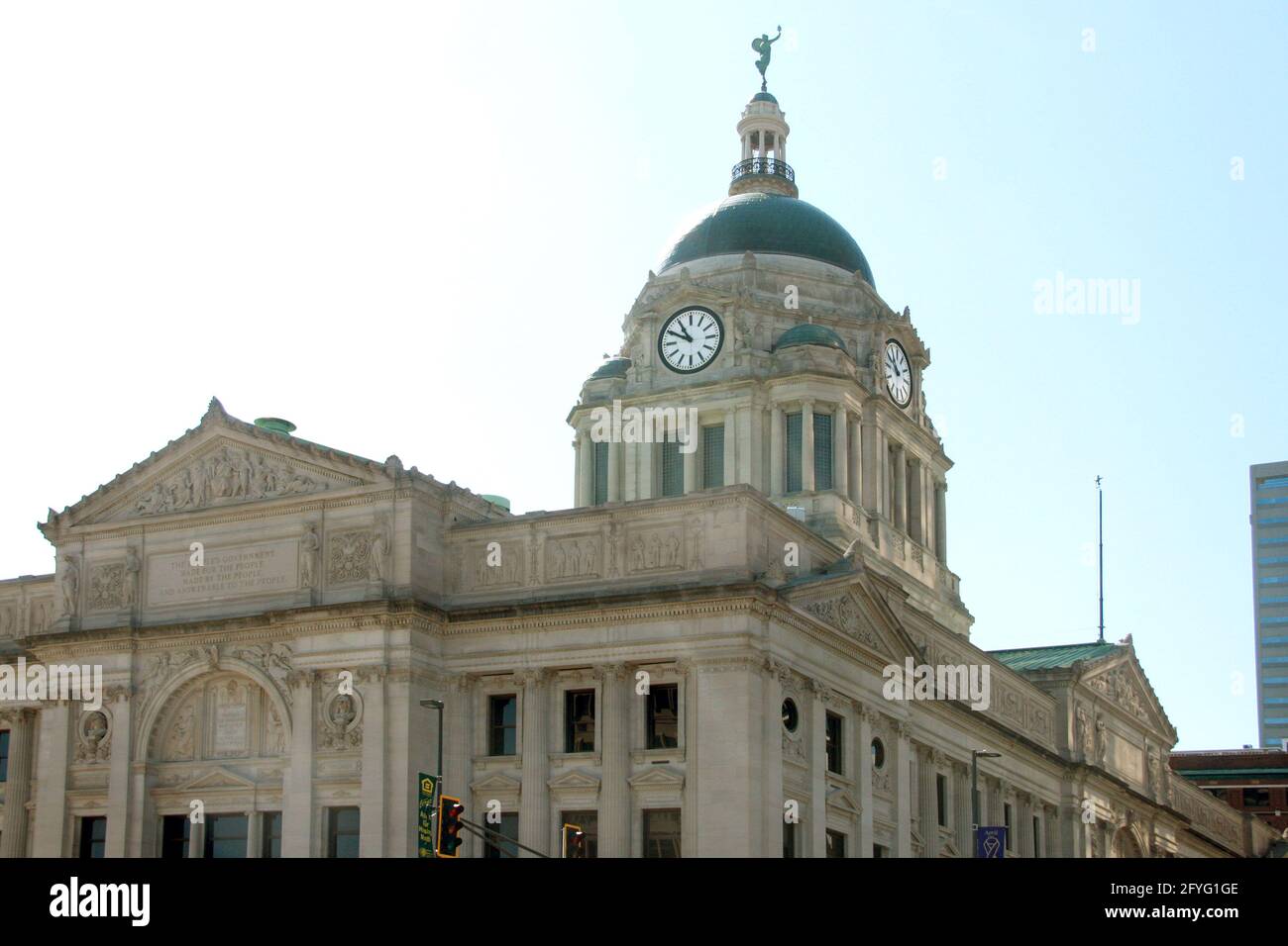 Fort Wayne, IN, USA. The clock tower of the Allen County Courthouse ...