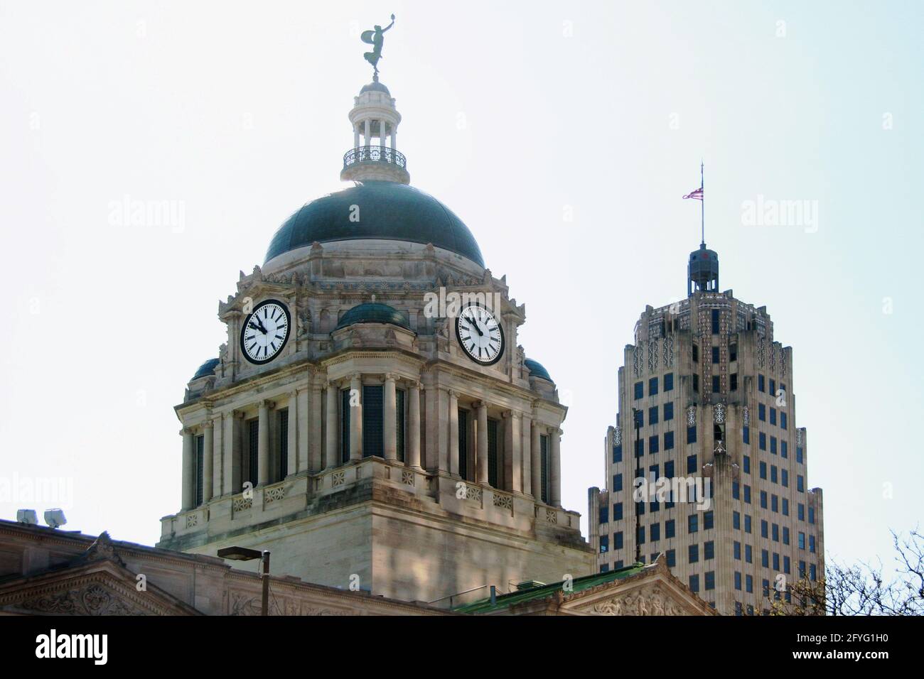Fort Wayne, IN, USA. The clock tower of the Allen County Courthouse ...