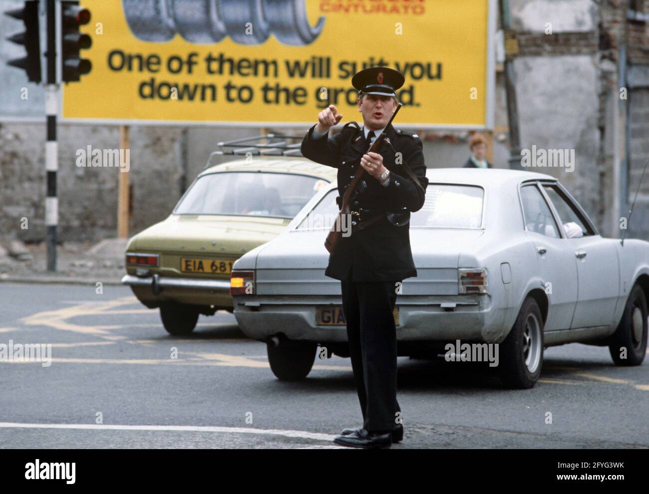 STRABANE, UNITED KINGDOM - SEPTEMBER 1978. RUC and British Army Vehicle ...
