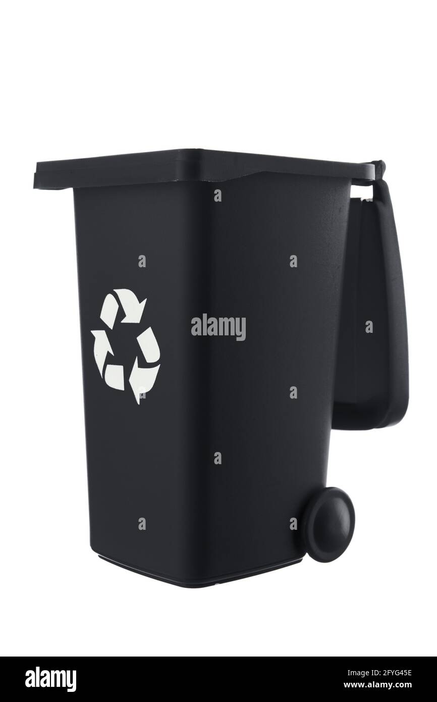 Plastic black trash can isolated on white background Stock Photo - Alamy