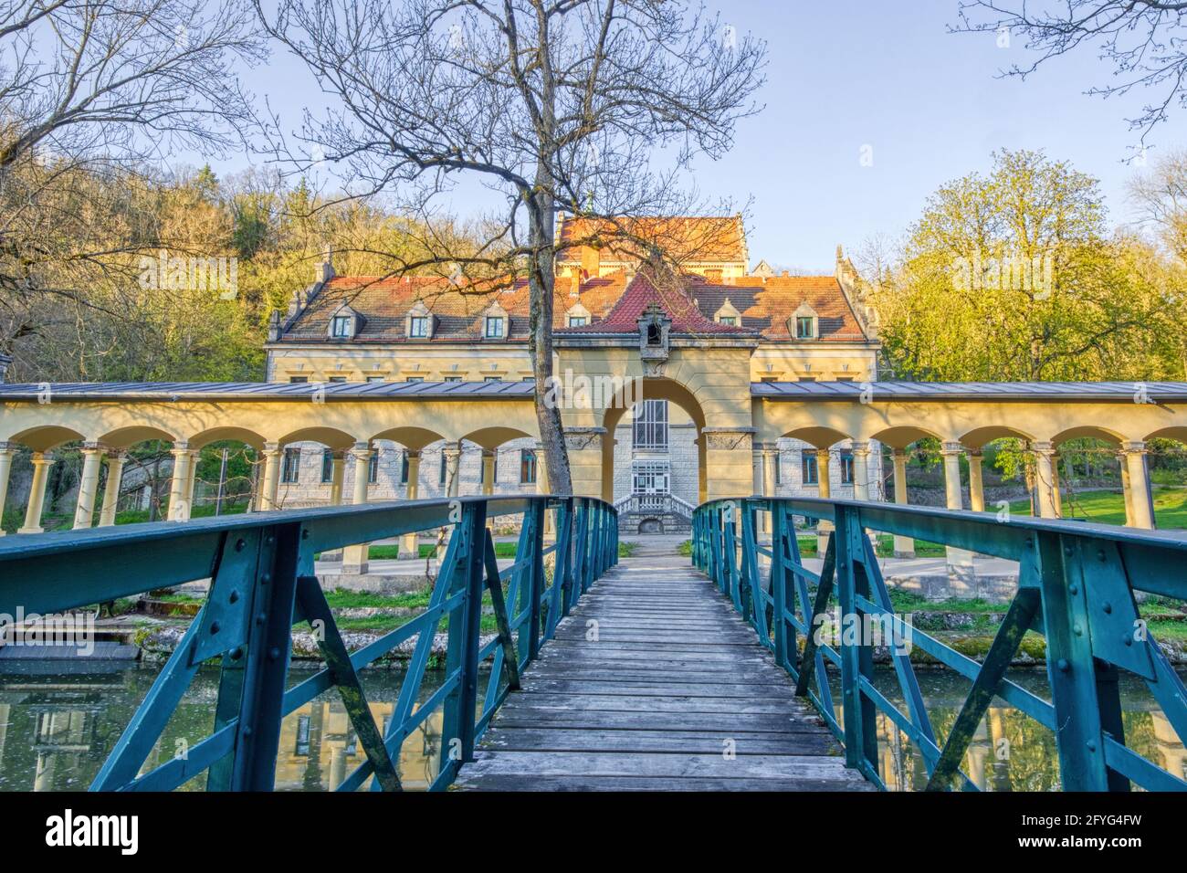Wildbad bathhouse of the City of Rothenburg at the Tauber River on a ...