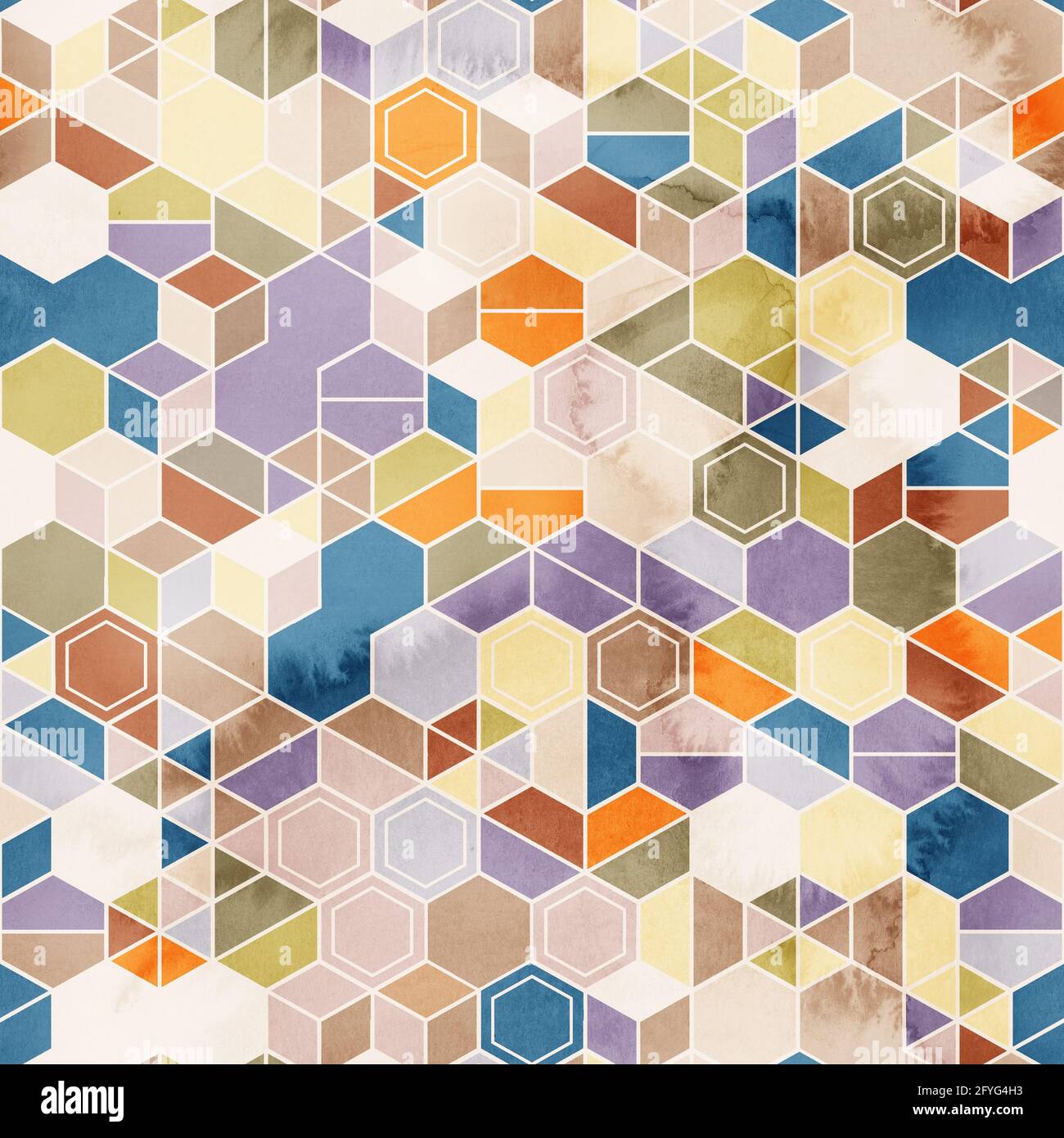 Seamless pattern of hexagons in random colors in watercolor Stock Photo ...