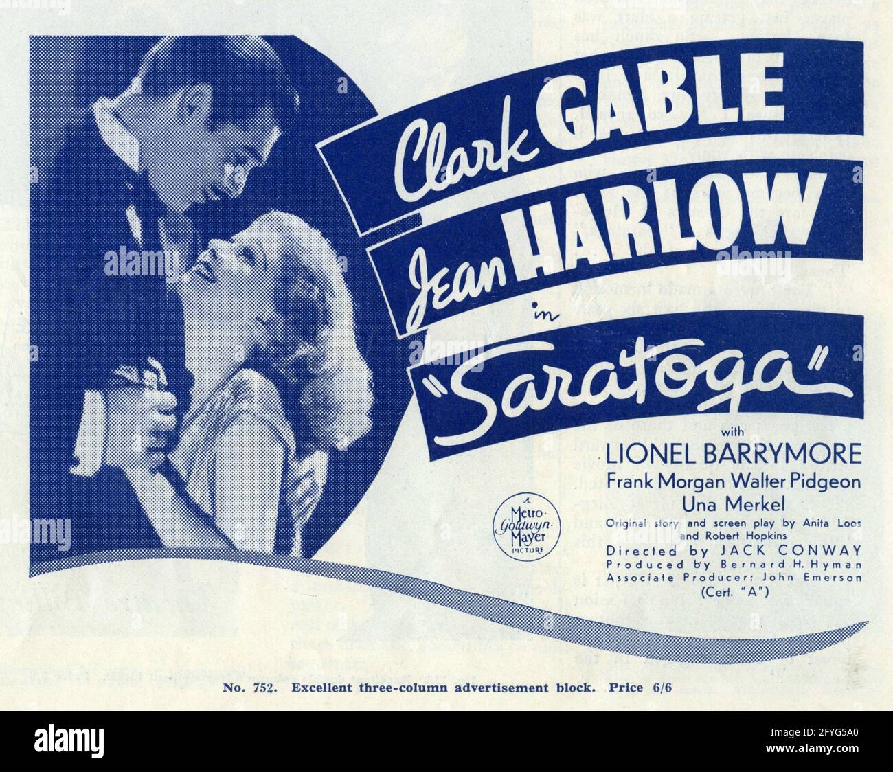 CLARK GABLE and JEAN HARLOW in SARATOGA 1937 director JACK CONWAY original story and screenplay ...