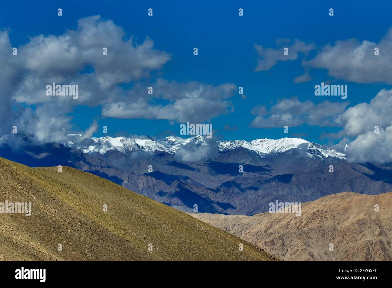 aerial view of snow peaks, Leh ladakh landscape, light and shadow ...