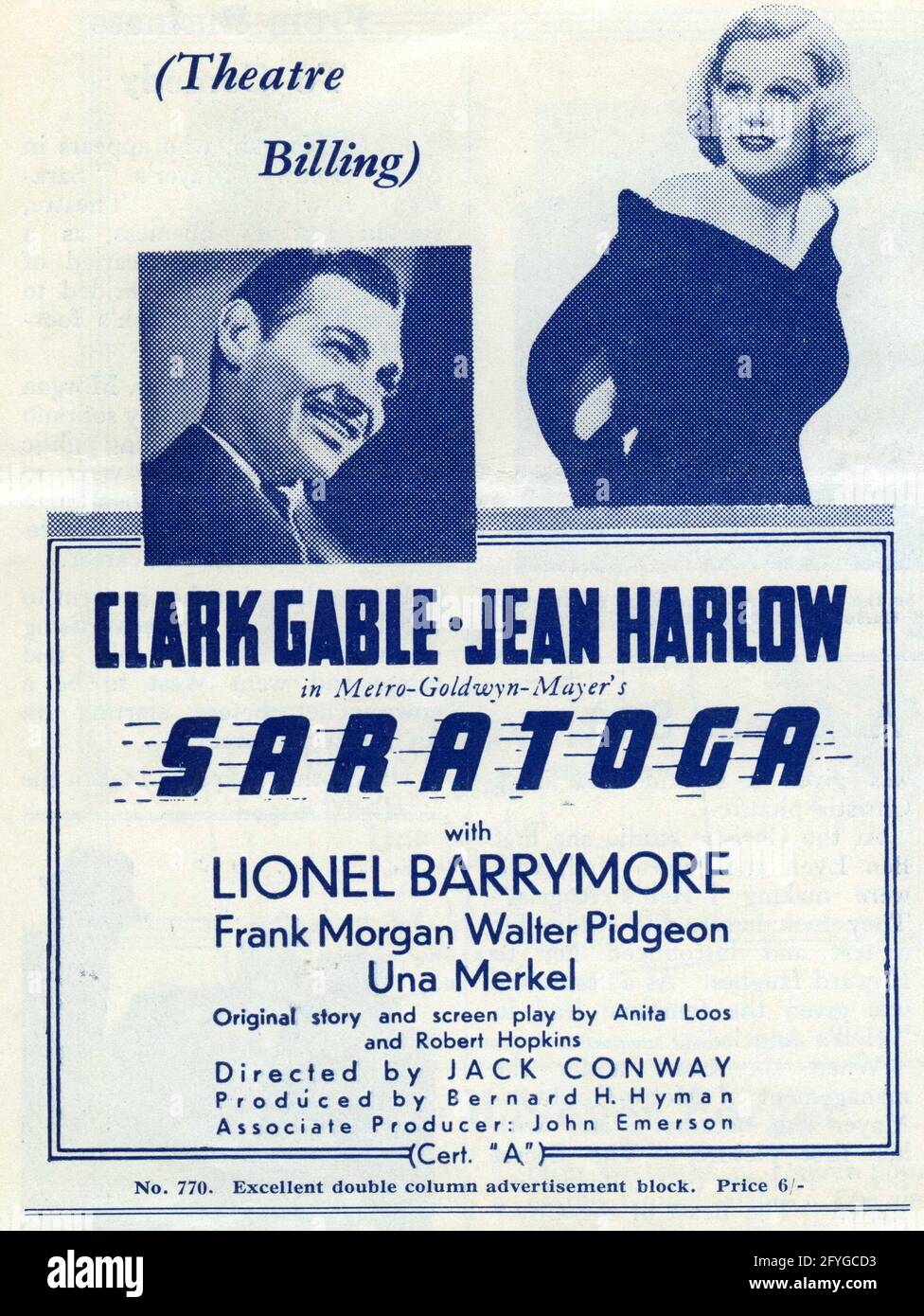 CLARK GABLE and JEAN HARLOW in SARATOGA 1937 director JACK CONWAY original story and screenplay ...