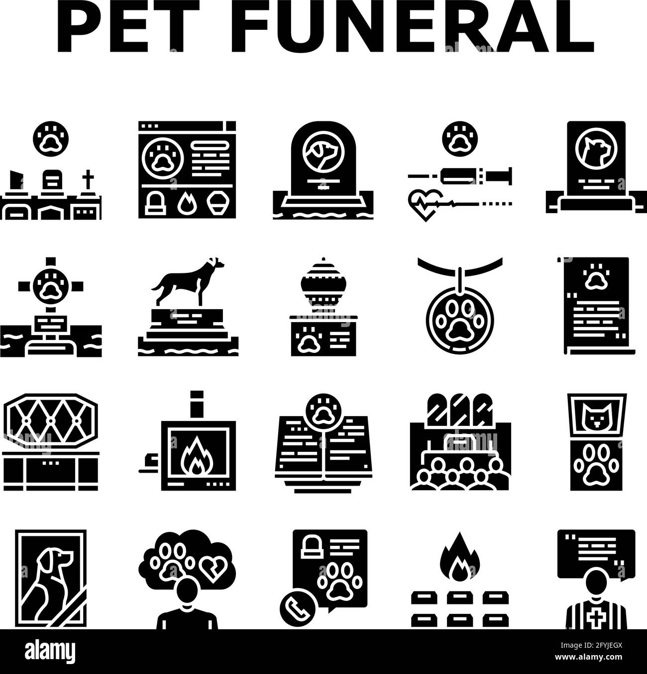 Pet Funeral Cemetery Collection Icons Set Vector Stock Vector Image ...