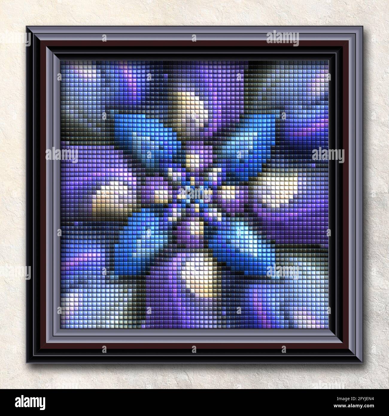 3D rendering combo artwork with puff pixels fractal in elegant frame ...