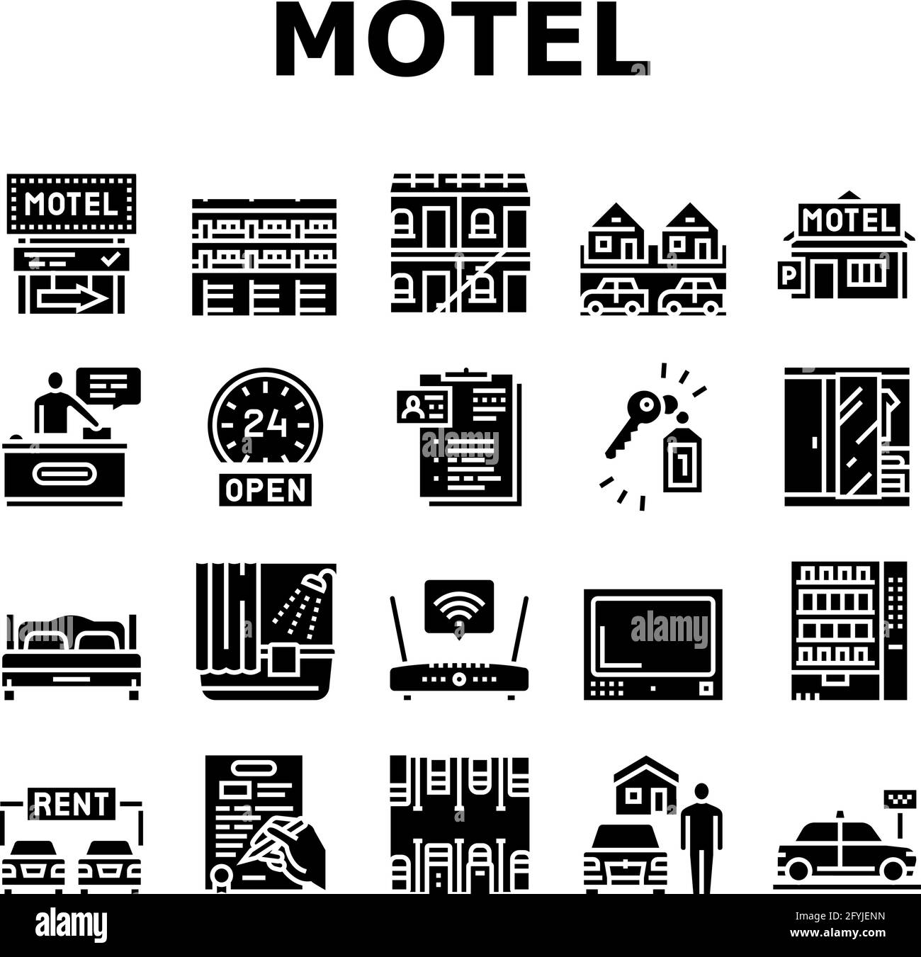 Motel Comfort Service Collection Icons Set Vector Stock Vector Image ...