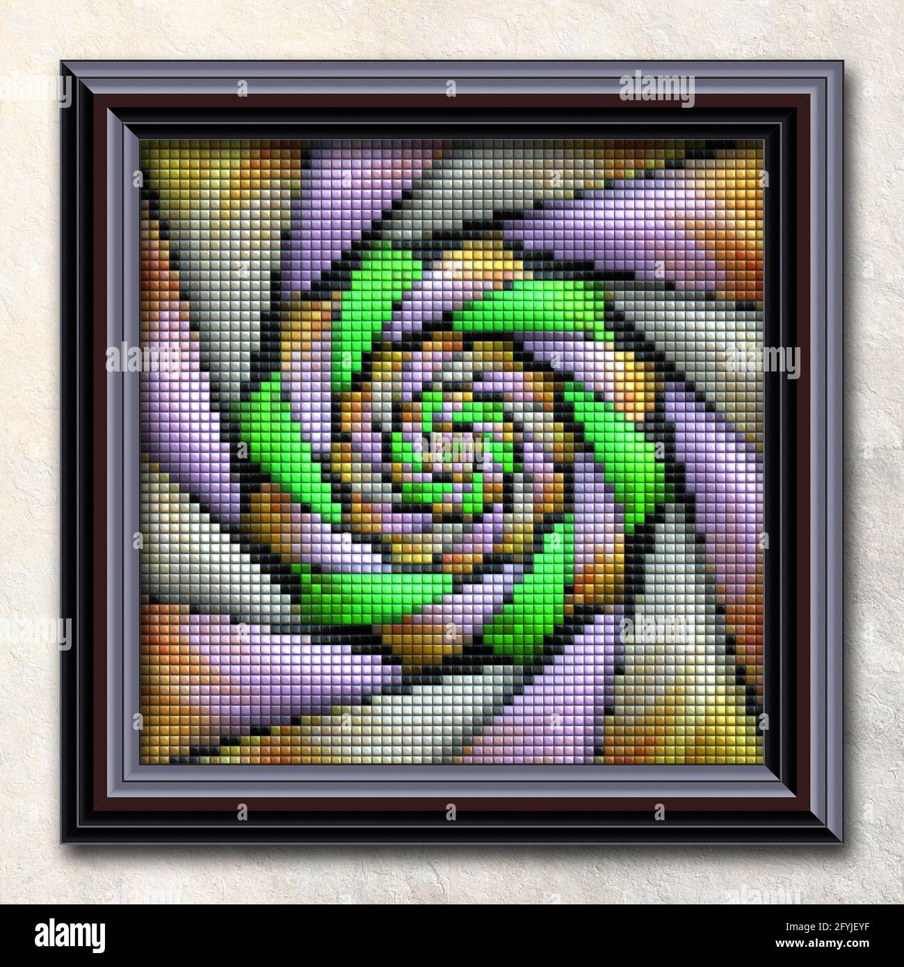 3D rendering combo artwork with puff pixels fractal in elegant frame ...