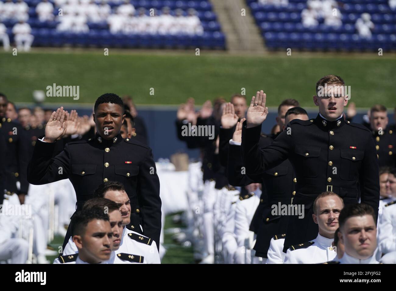 United States Navy Midshipmen take their oath following US Vice ...