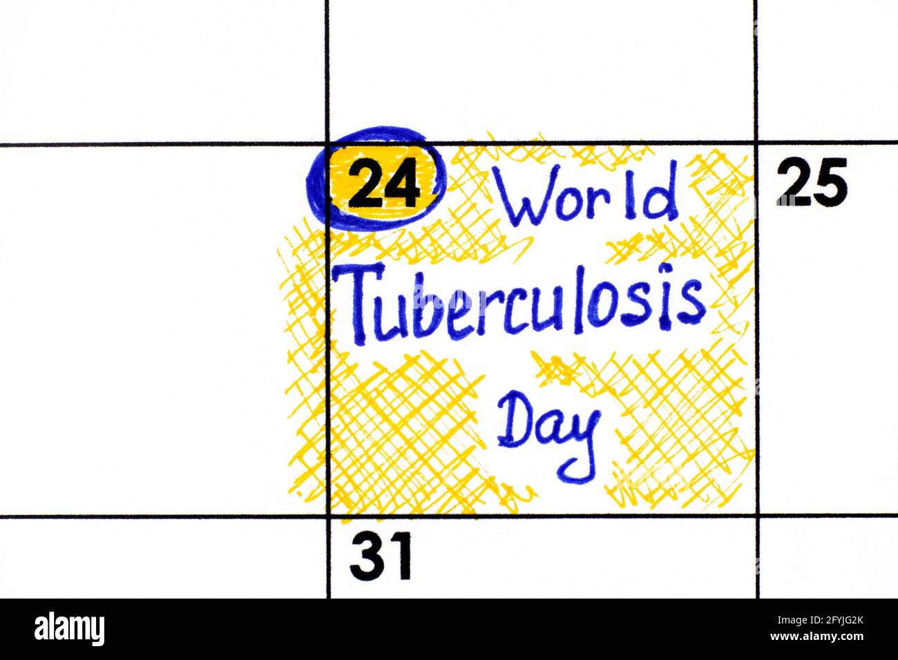 Reminder World Tuberculosis Day in calendar. March 24 Stock Photo - Alamy