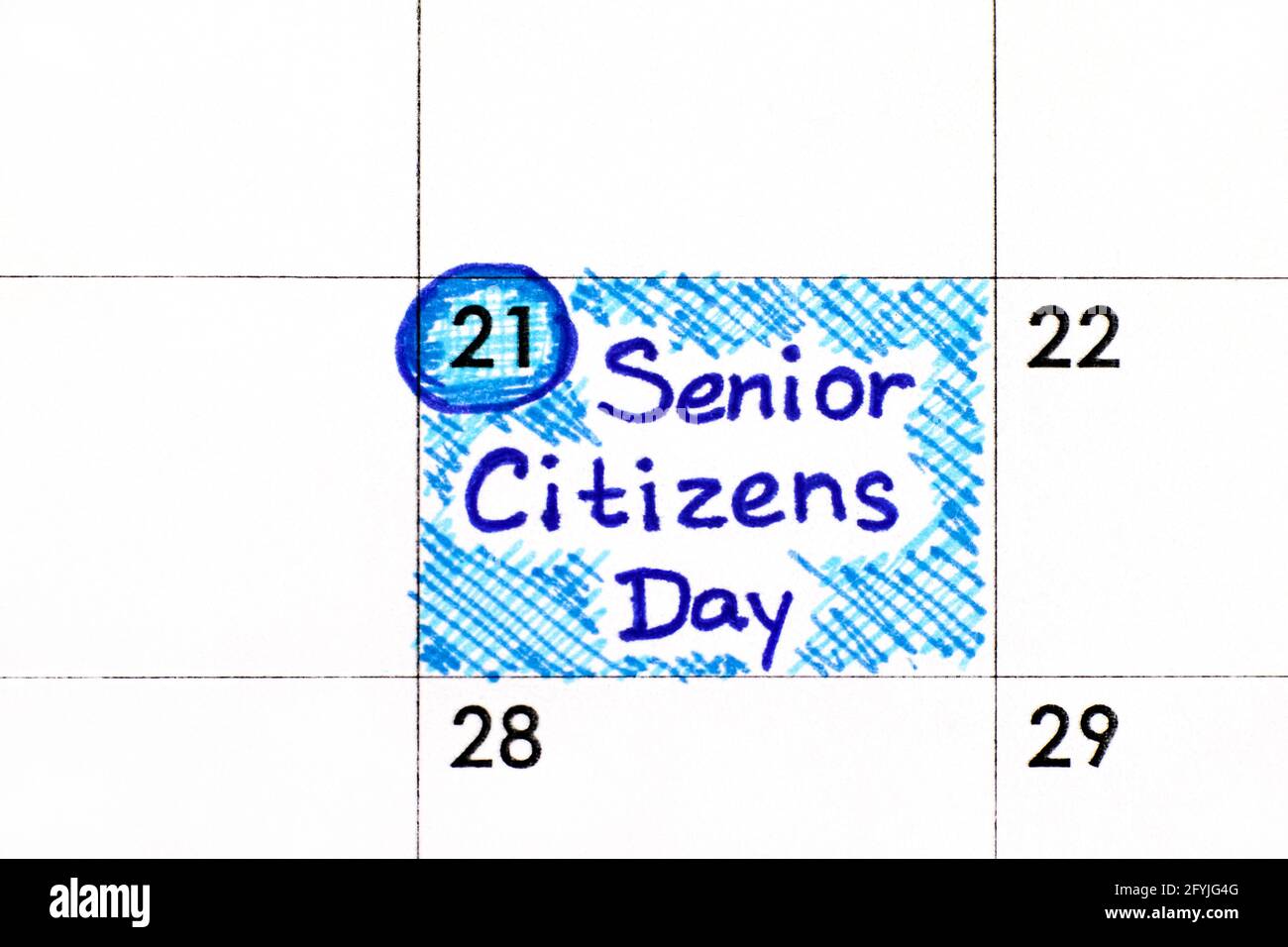 Reminder Senior Citizens Day in calendar. August 21 Stock Photo - Alamy