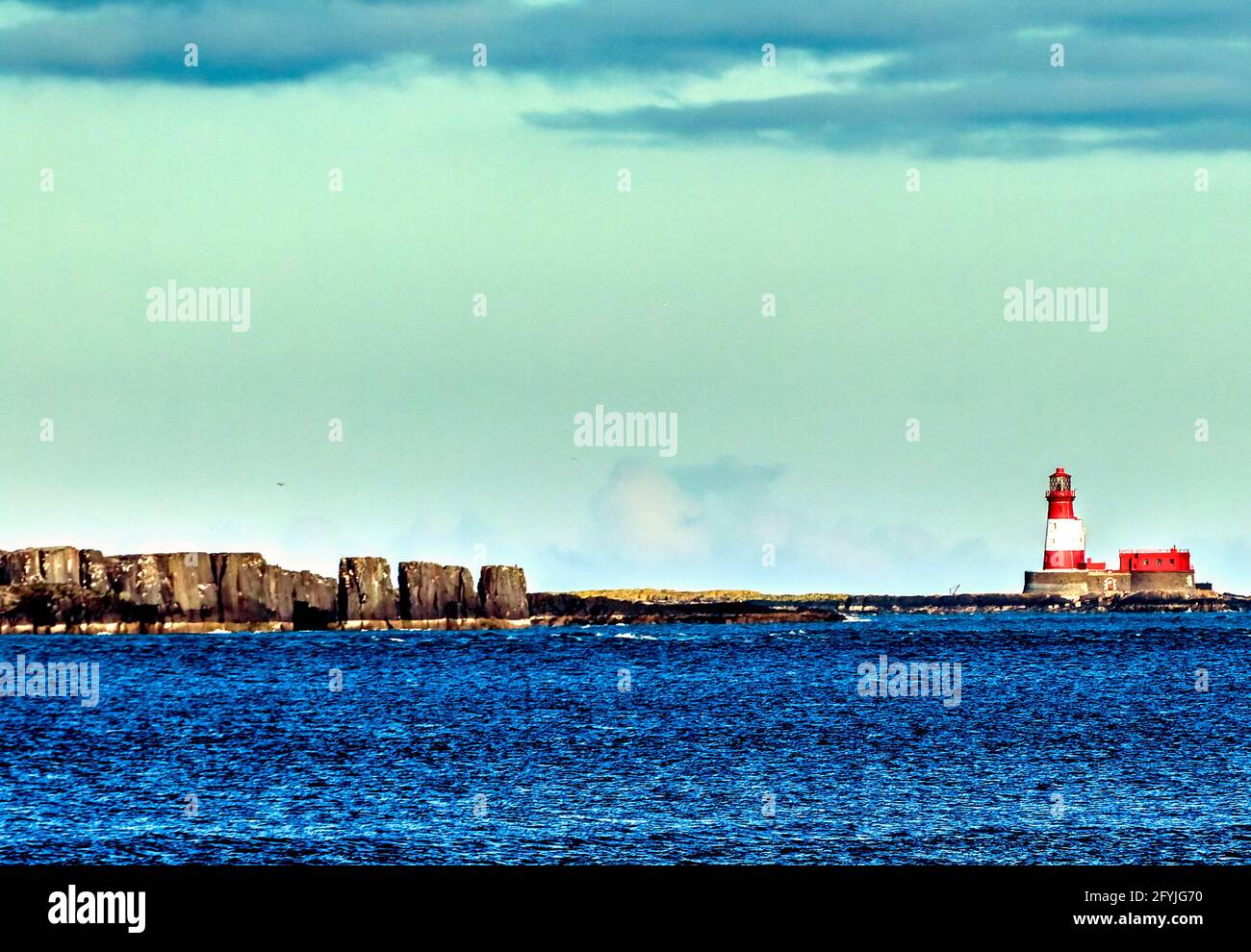 The lighthouse on the Inner Farne Islands off the coast of ...