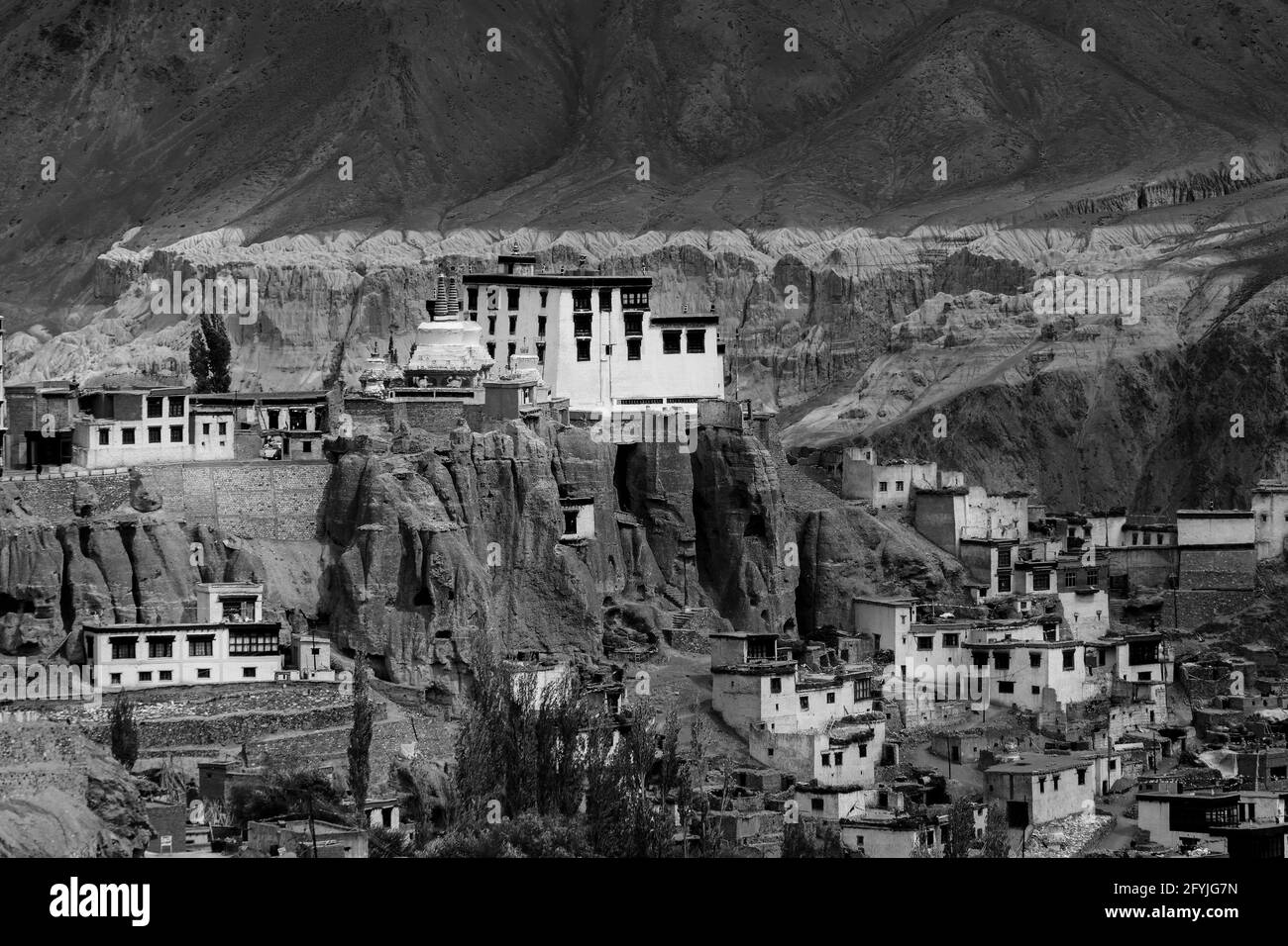 Buddhist monastery in indus valley Black and White Stock Photos ...