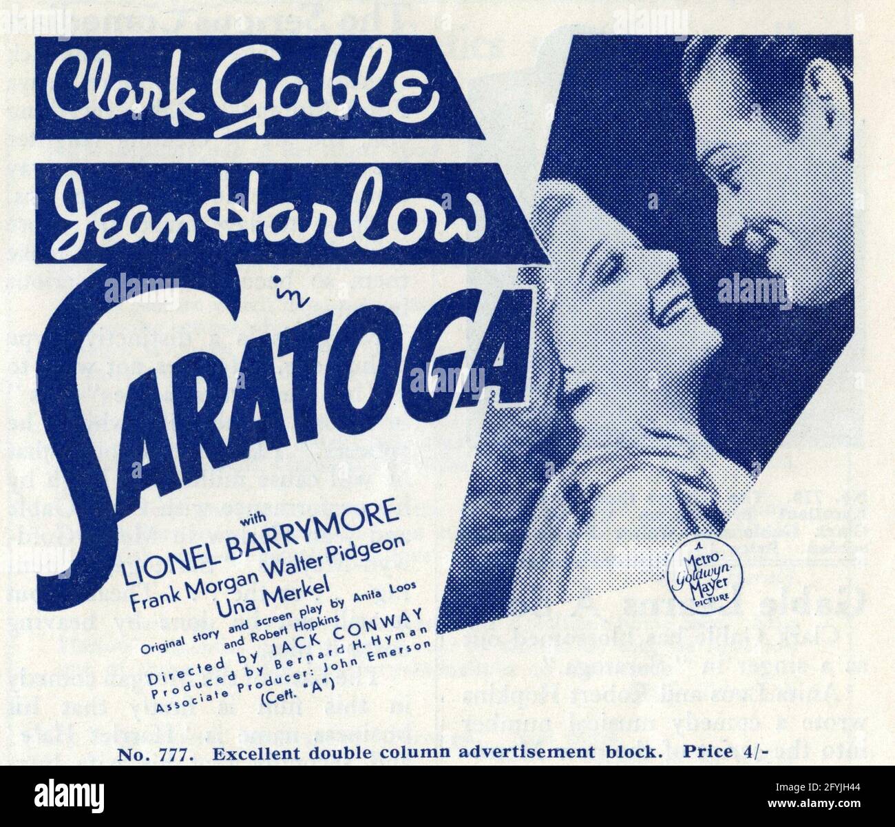CLARK GABLE and JEAN HARLOW in SARATOGA 1937 director JACK CONWAY original story and screenplay ...