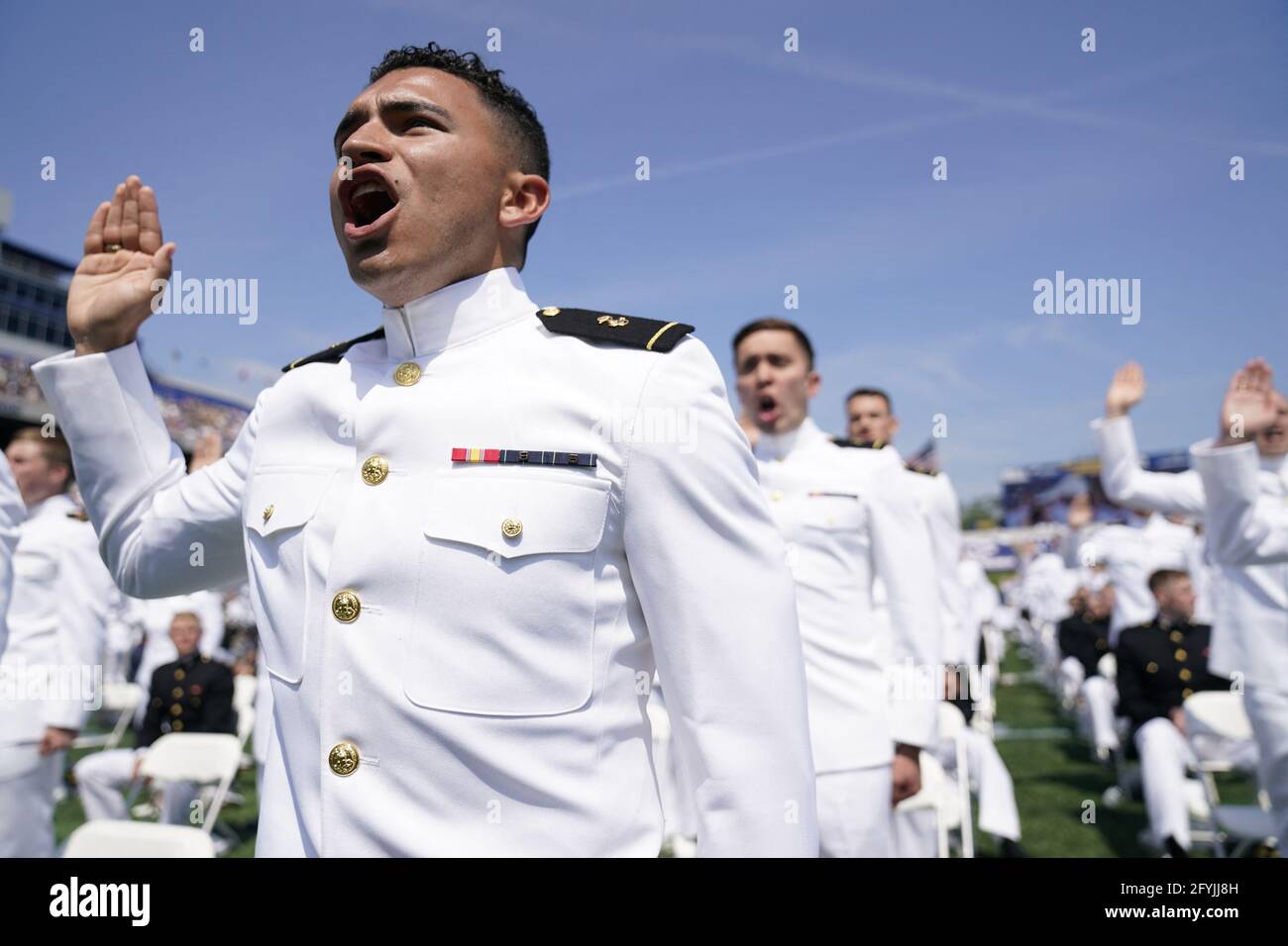 United States Navy Midshipmen take their oath following US Vice ...