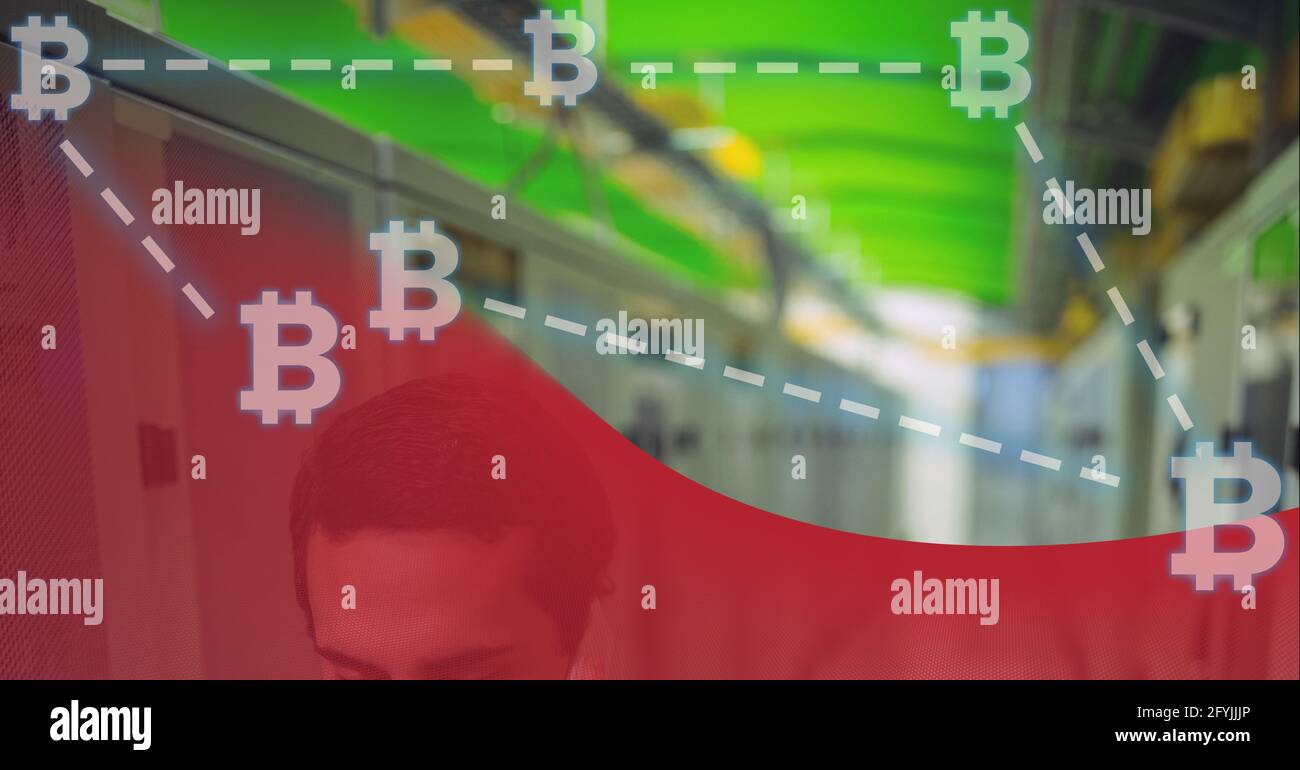 Composition of network of bitcoin symbols over computer servers ...