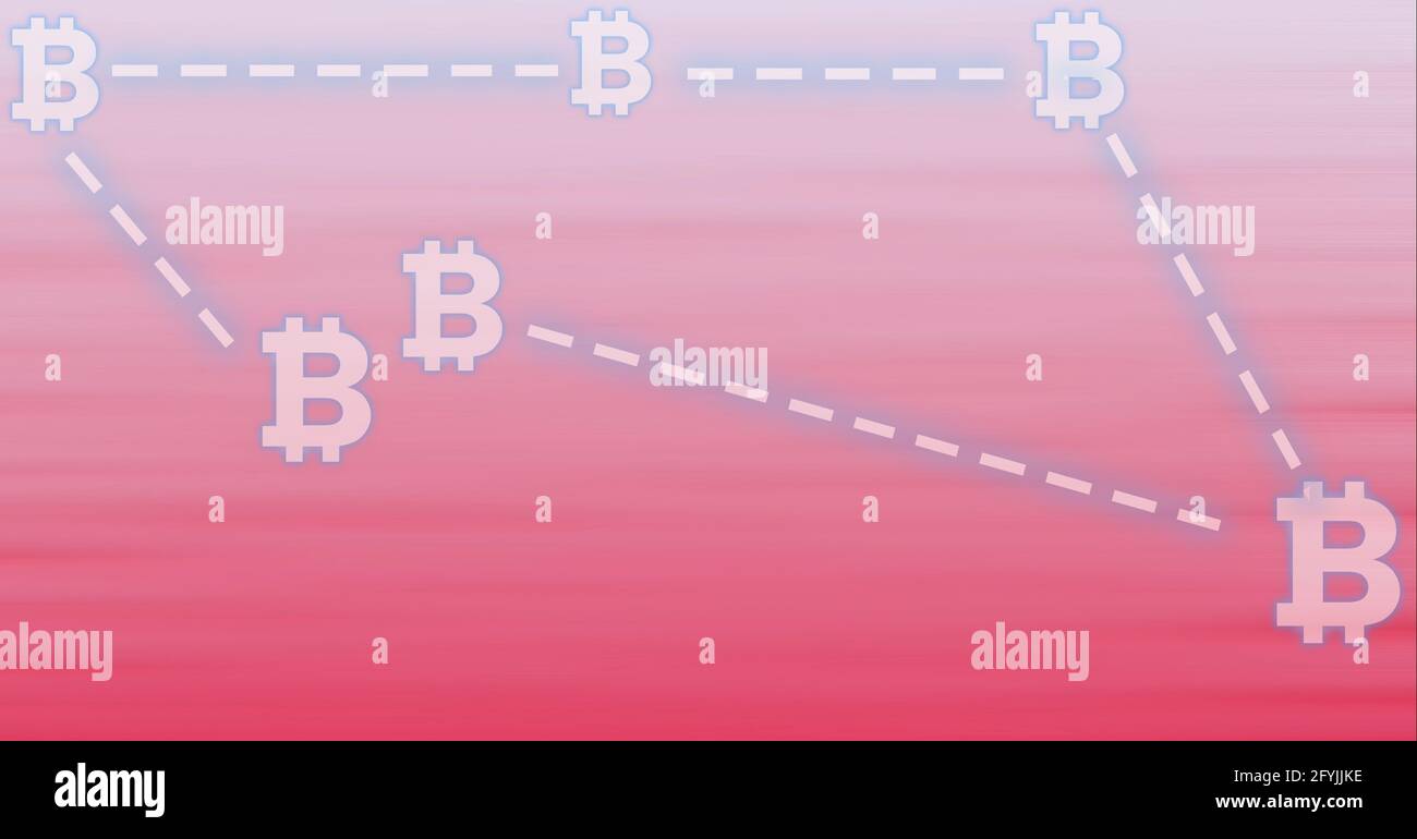 Composition of network of bitcoin symbols over pink background Stock ...