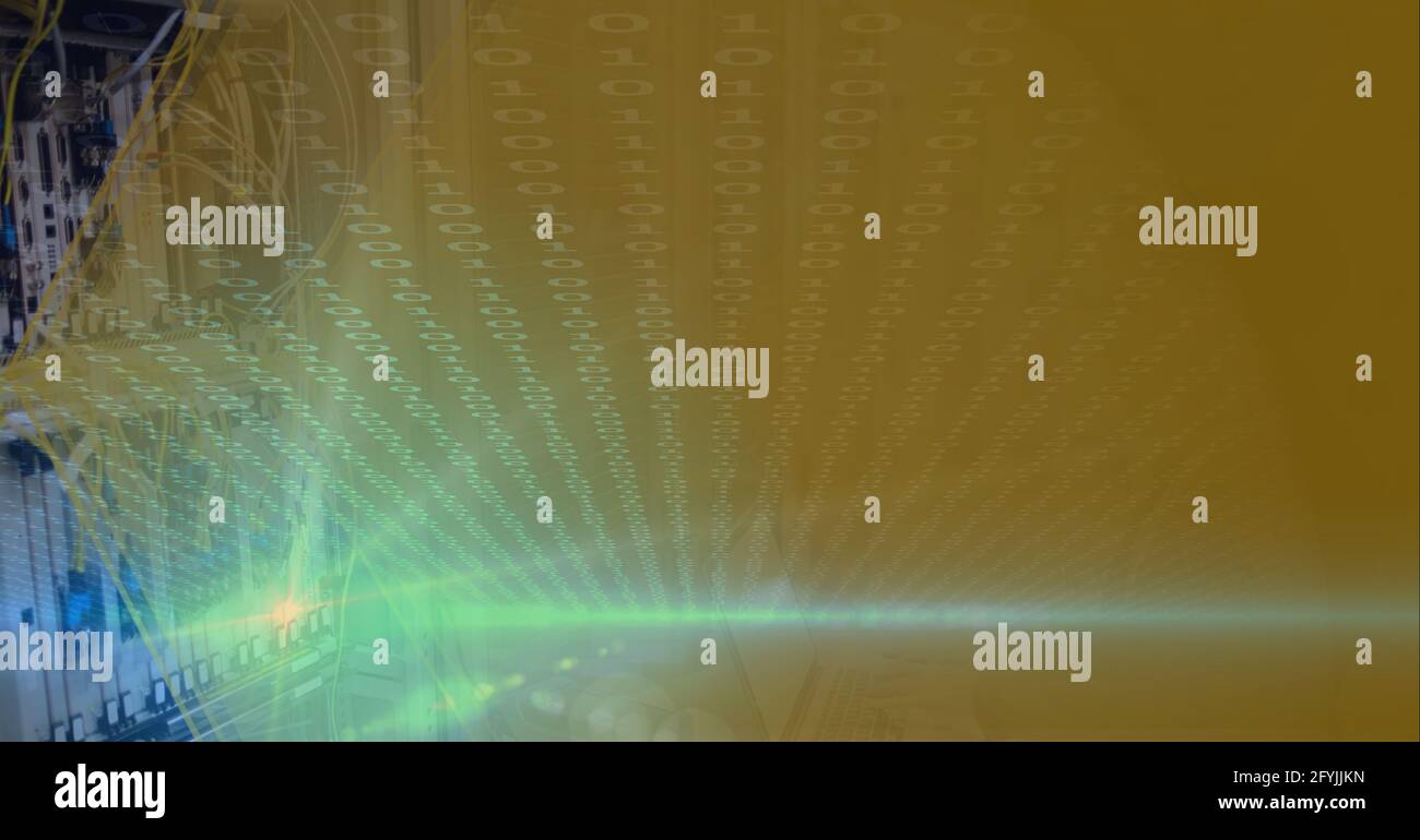 Composition of binary coding processing over yellow background Stock ...