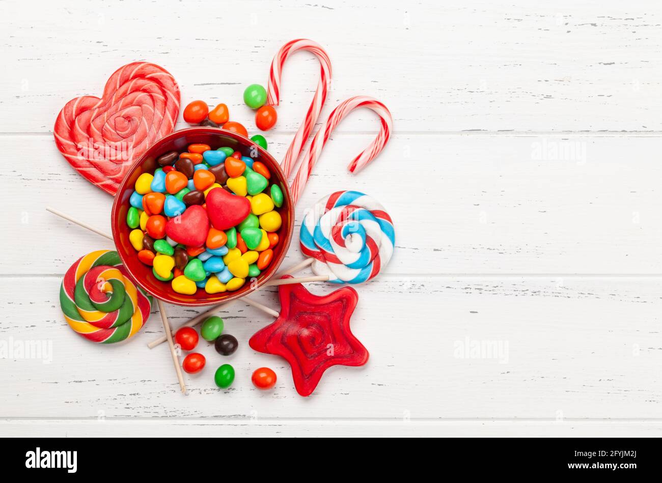 Various sweets assortment. Candy, bonbon, jelly and marmalade. Top view ...