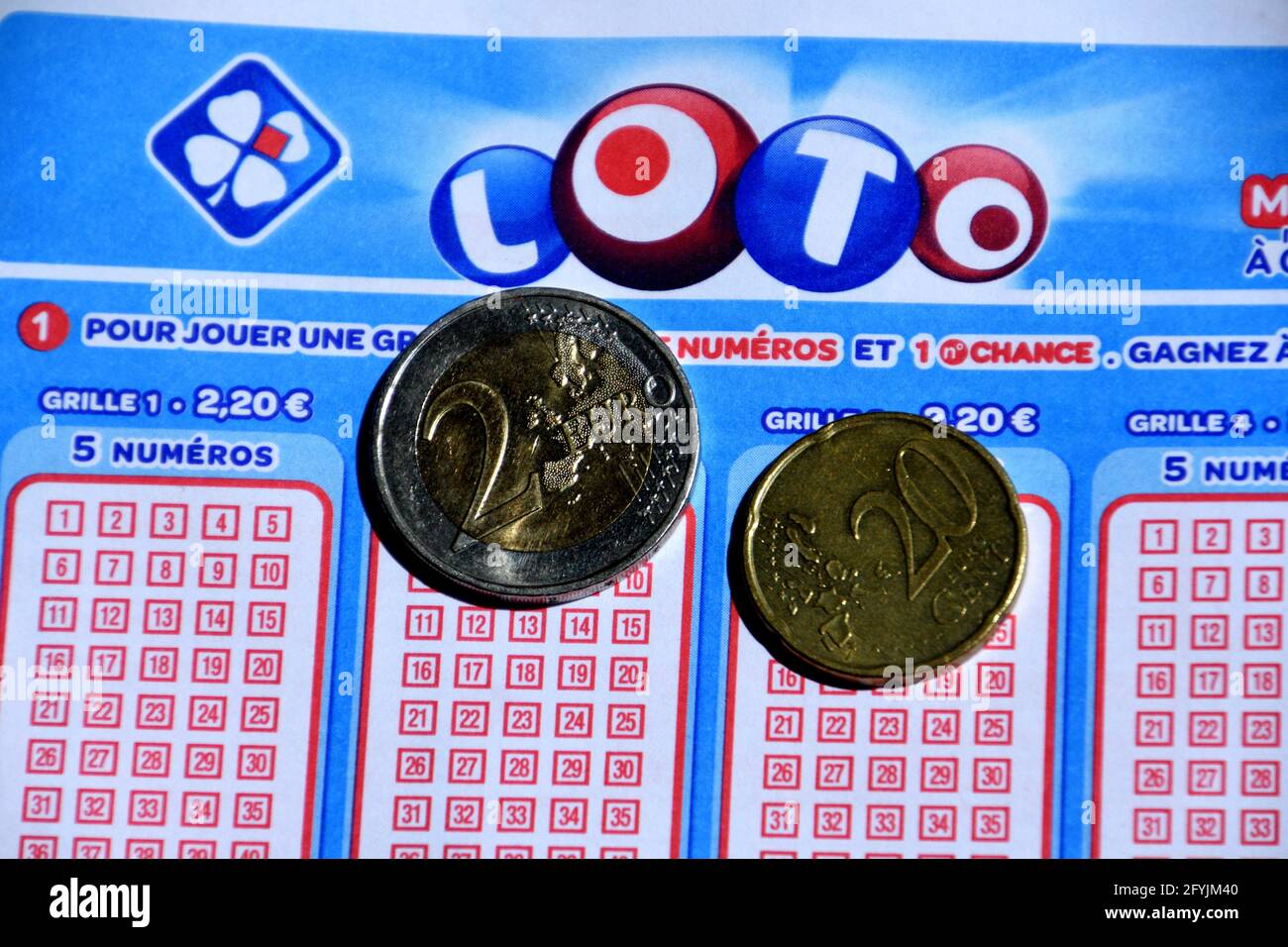 France. 23rd May, 2021. In this photo illustration, coins seen on Lotto ...