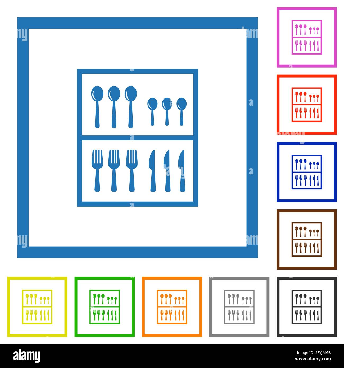 Flatware box flat color icons in square frames on white background ...