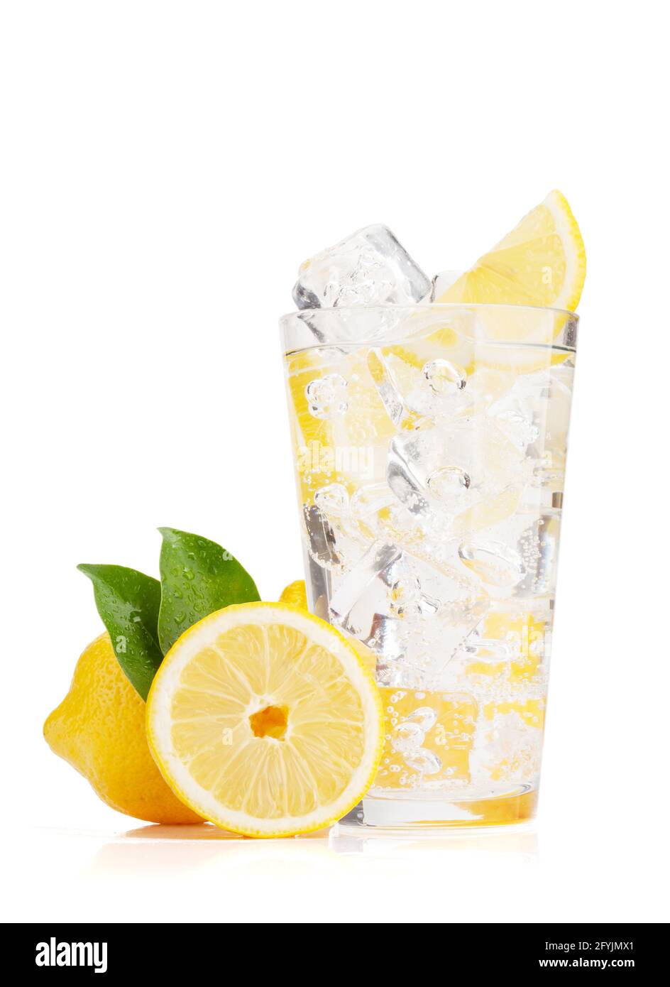 Fresh lemonade glass with ripe citrus fruits. Isolated on white ...