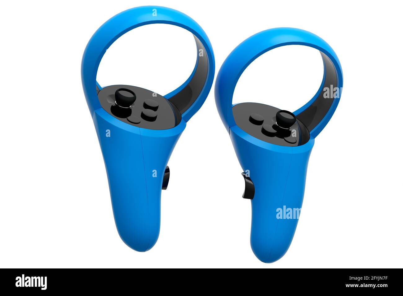 Virtual reality blue controllers for online and cloud gaming on white ...