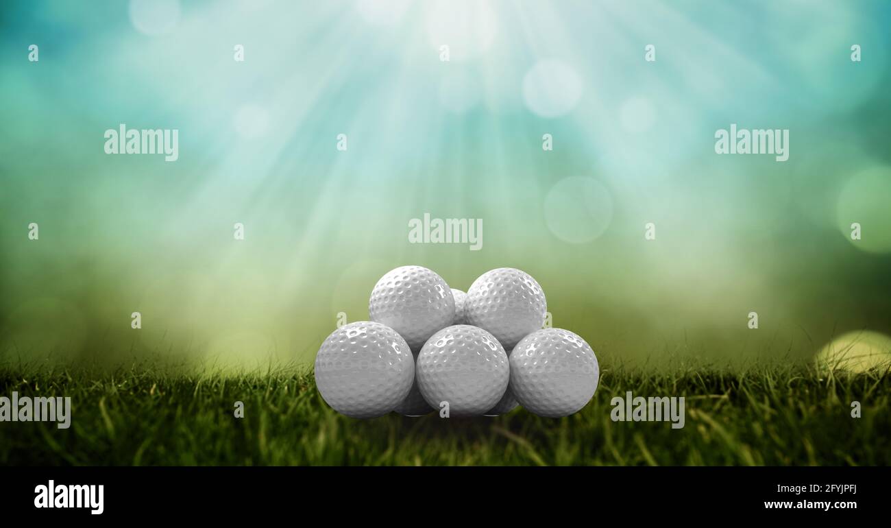 Composition of stack of golf balls in grass and copy space Stock Photo ...