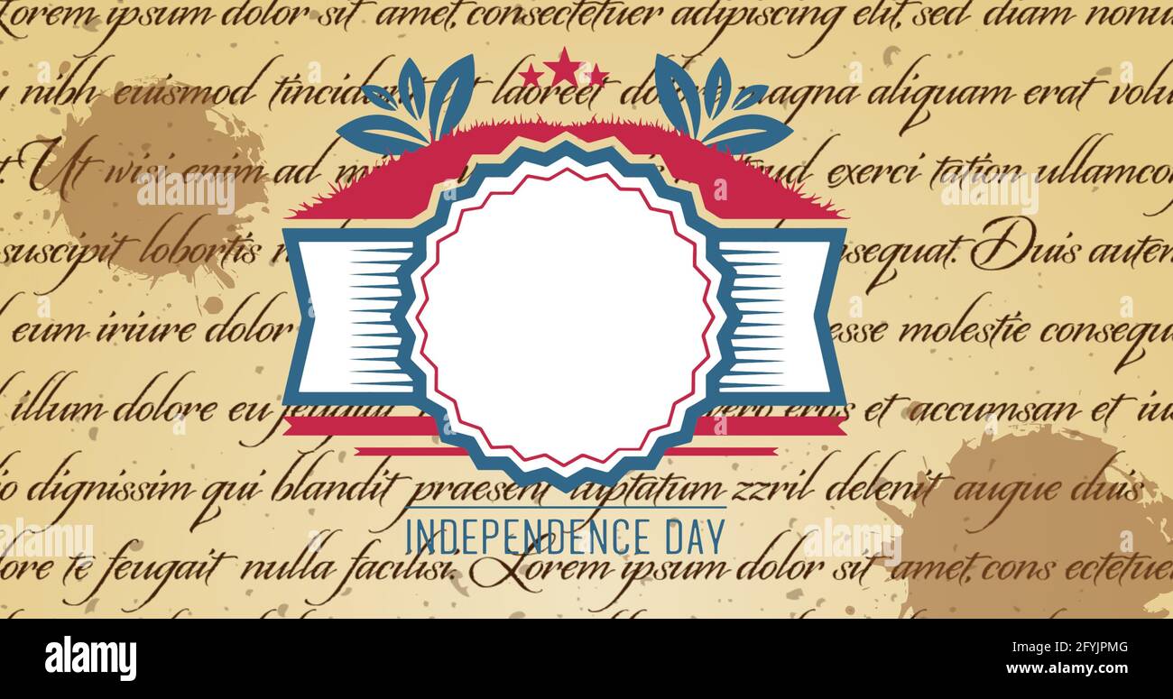Composition of independence day text with badge with copy space over ...