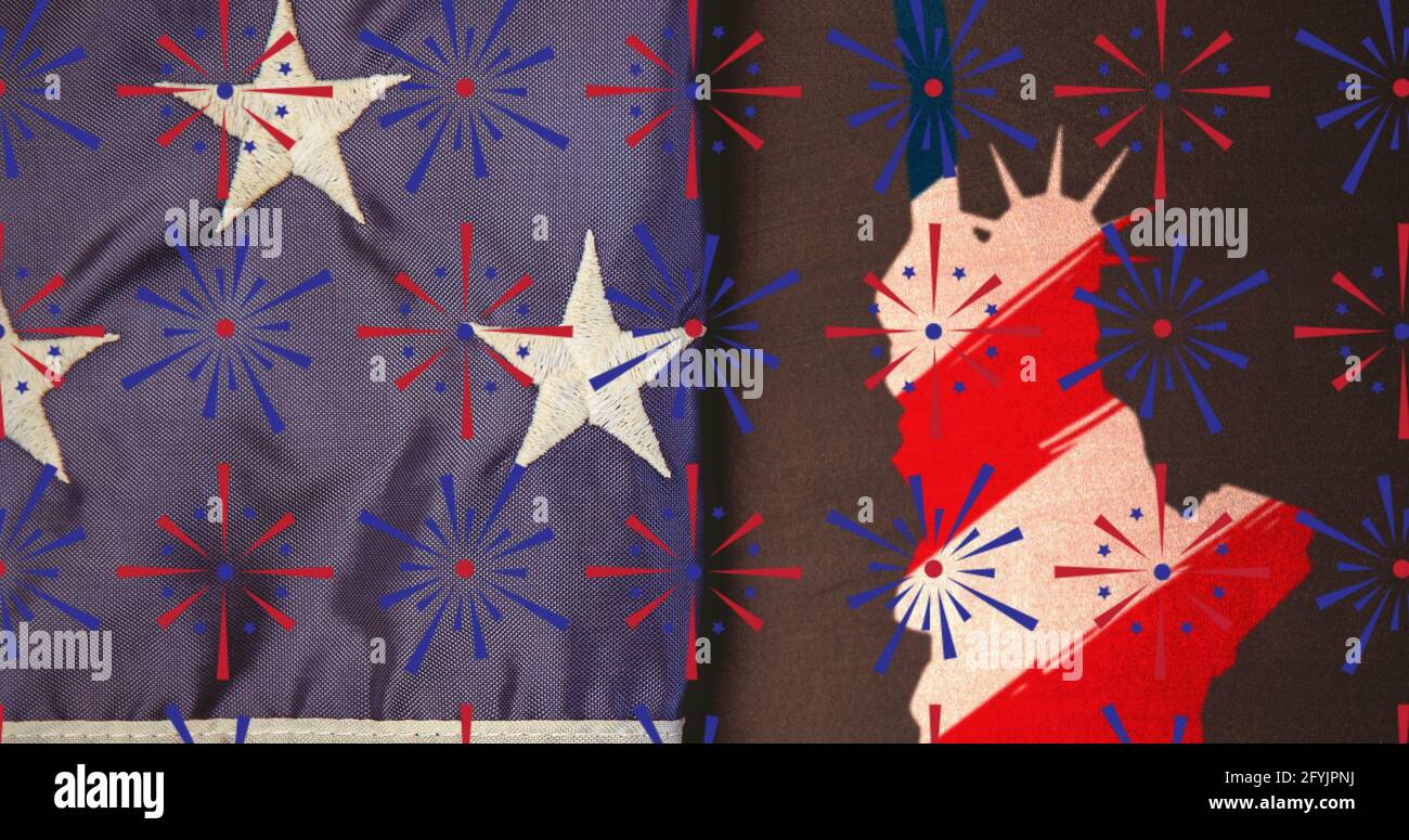 Composition of american flag stars over statue of liberty Stock Photo ...