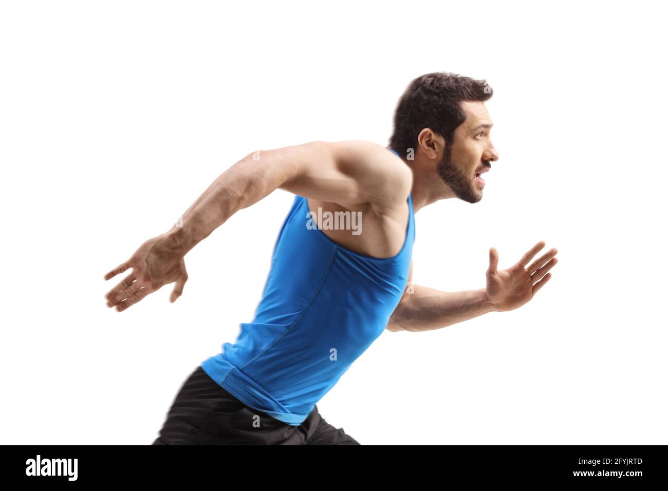 Strong man starting to run fast isolated on white background Stock ...
