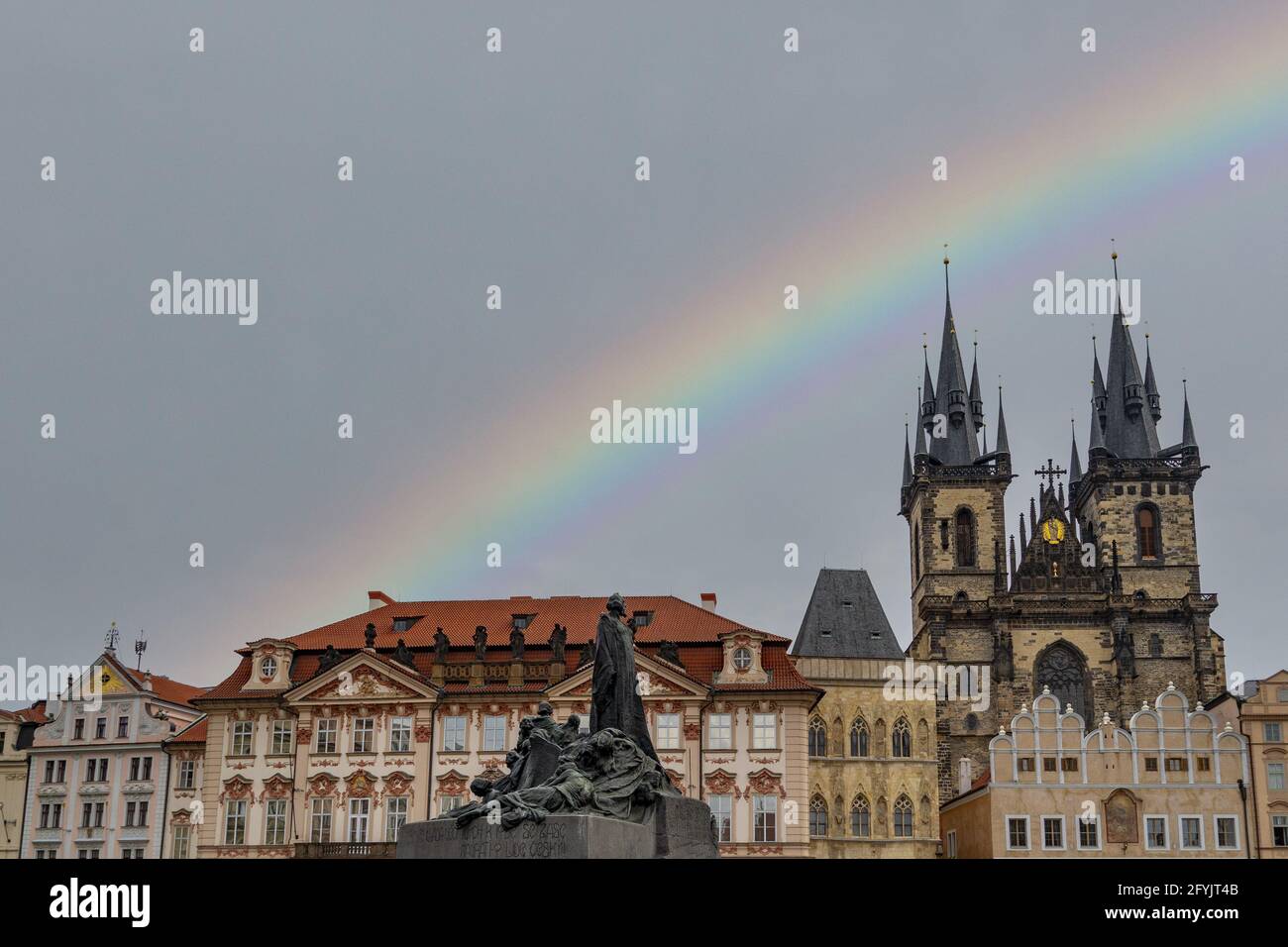 Prague old town city square view panorama with rainbow Stock Photo - Alamy