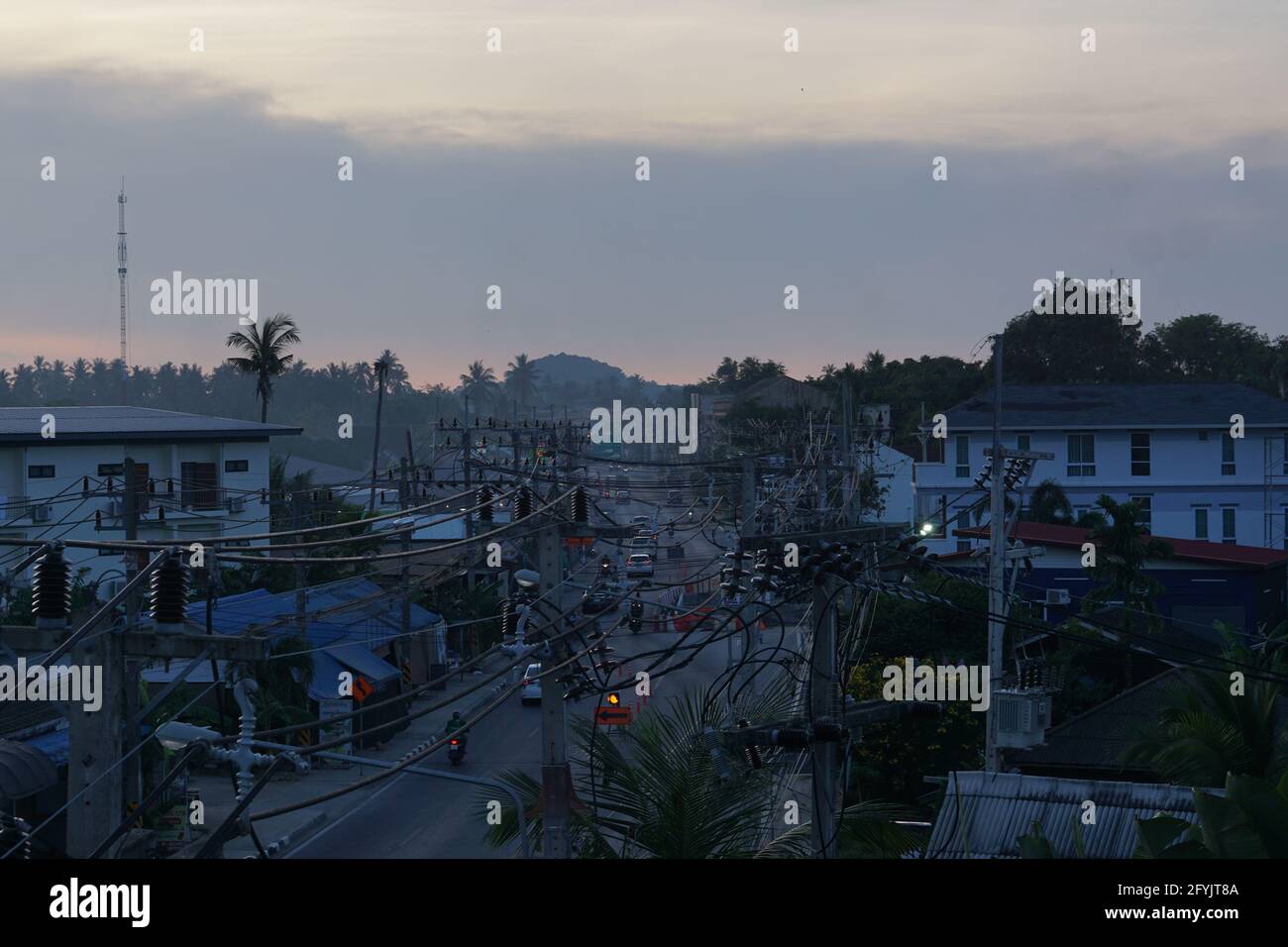 Early evening in Thailand on the island Koh Samui, Samui Town Center Bo ...