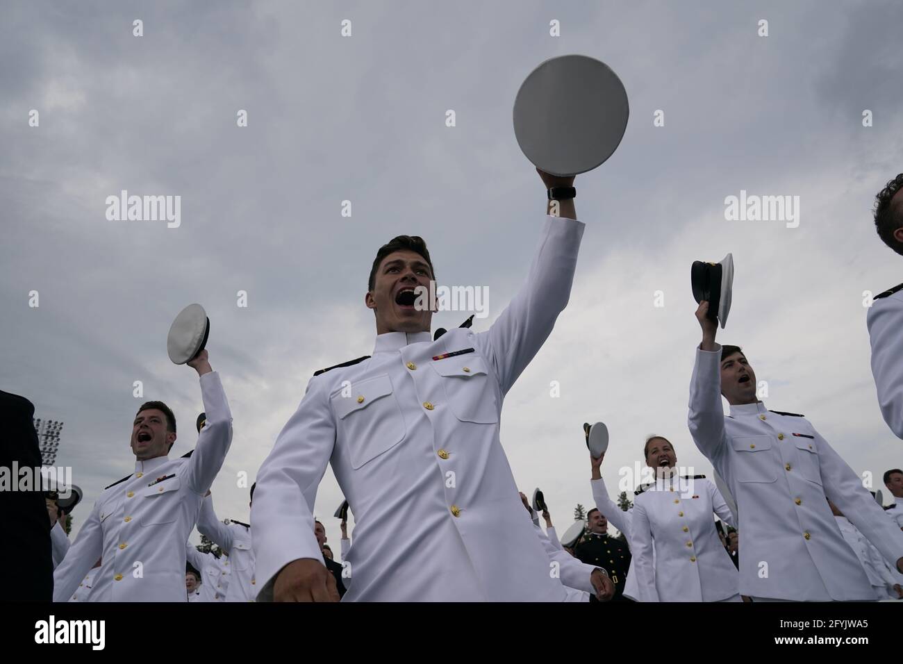 United States Naval Academy Class of 2021 graduates throw their hats ...