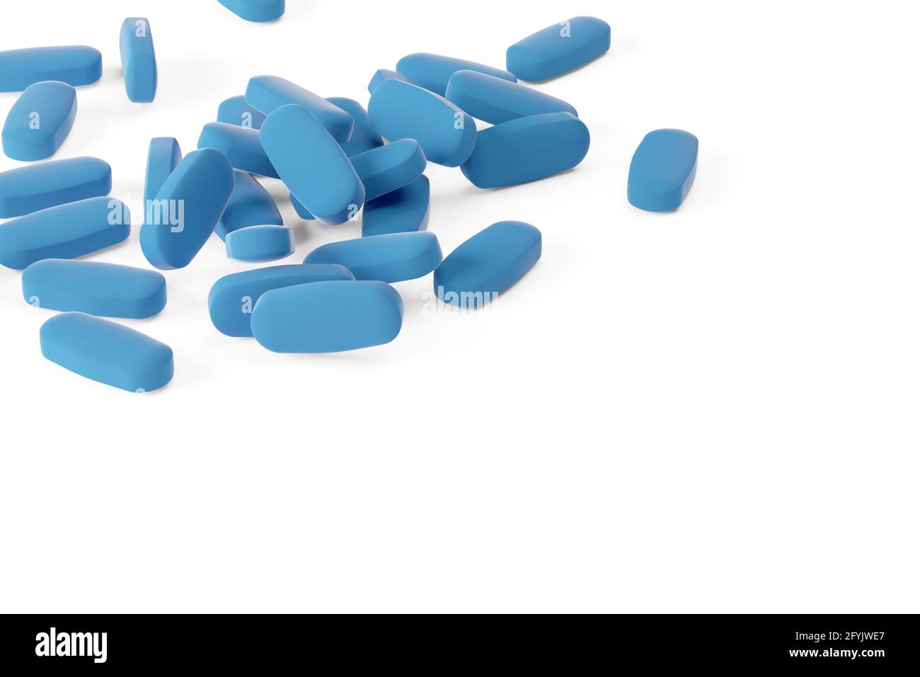 Blue pill heap over white background, medical treatment, pharmaceutical ...