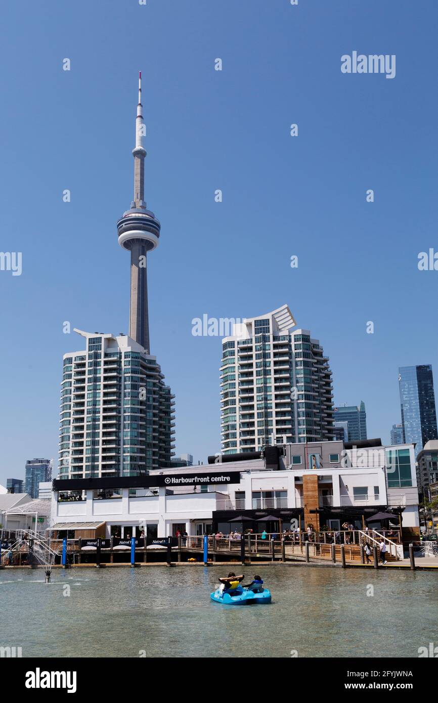 The Harbourfront Centre in Toronto, Ontario, Canada. The CN Tower rises ...