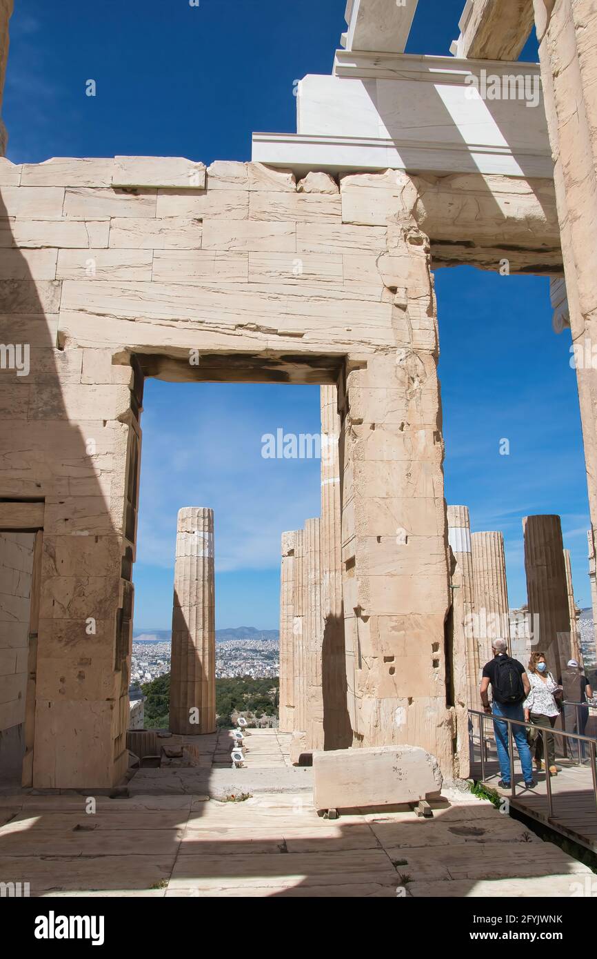 ATHENS, GREECE - May 18, 2021: Acropolis, Parthenon Propylaea, The ...