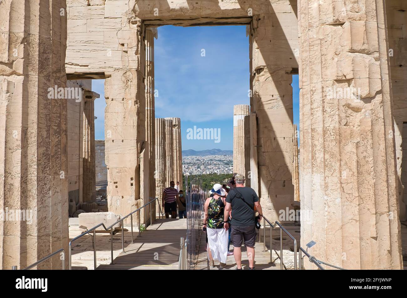 ATHENS, GREECE - May 18, 2021: Acropolis, Parthenon Propylaea, The ...