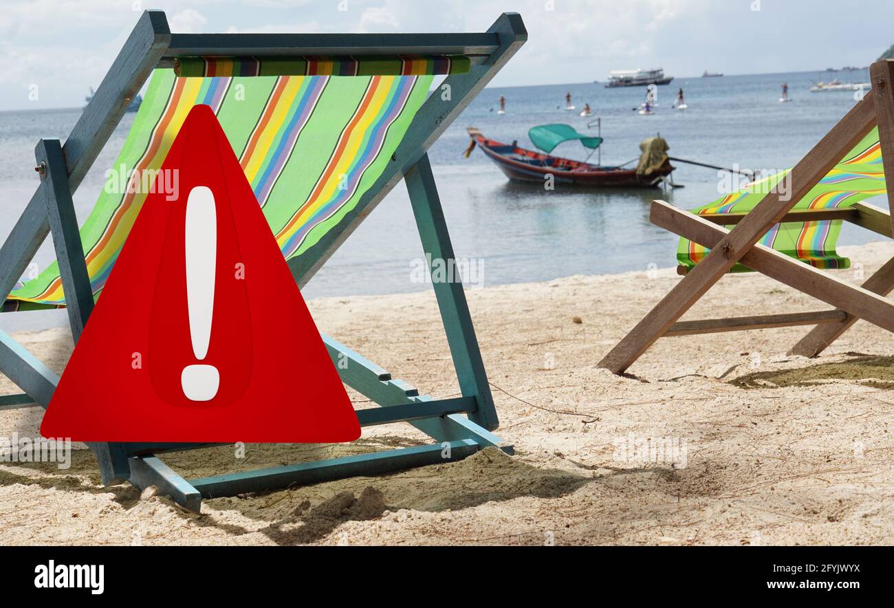 beach or travel warning. 3d-illustration warning sign design. blurred ...
