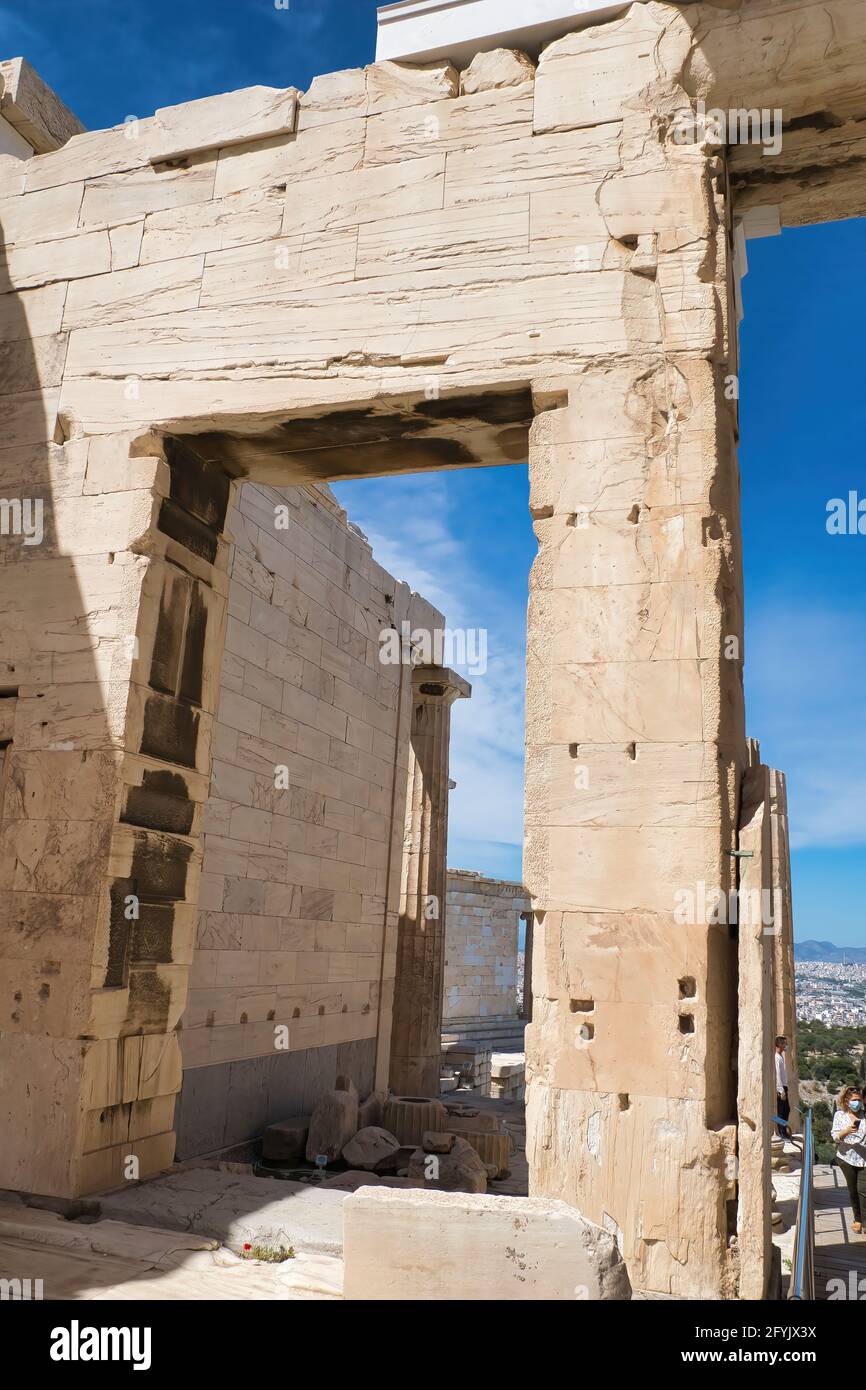 ATHENS, GREECE - May 18, 2021: Acropolis, Parthenon Propylaea, The ...