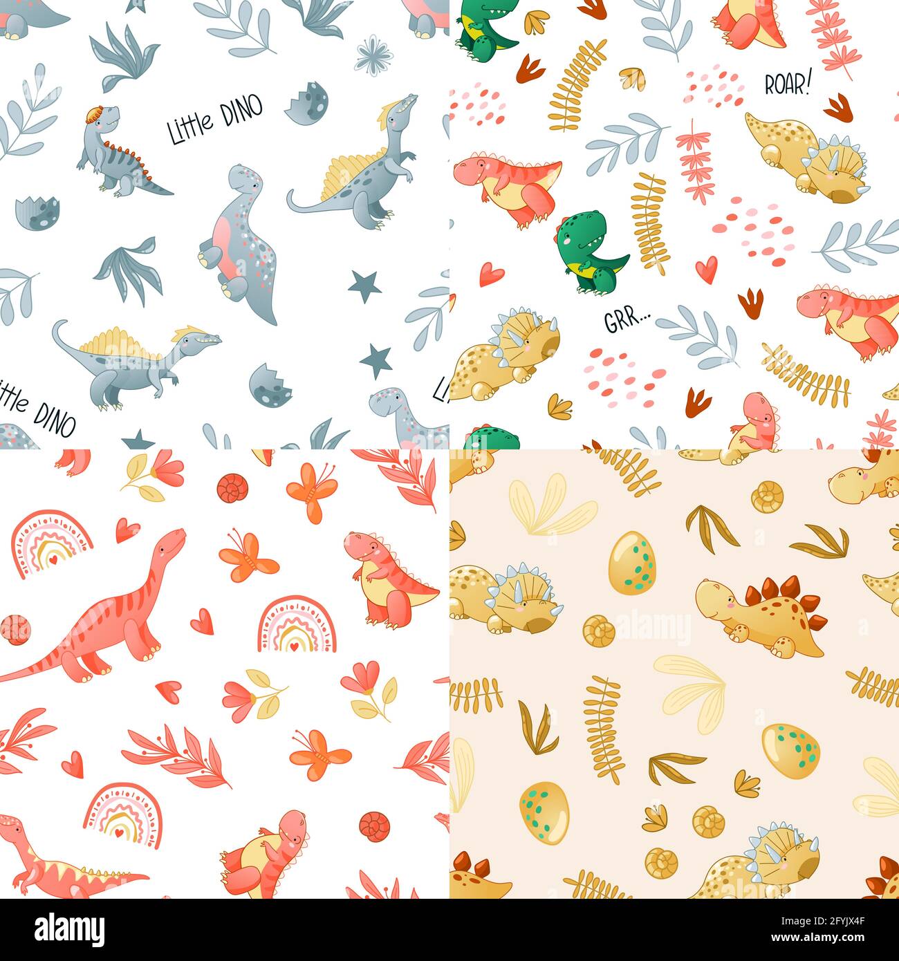 Seamless cute dinosaur pattern. Colorful dino background for kids ...