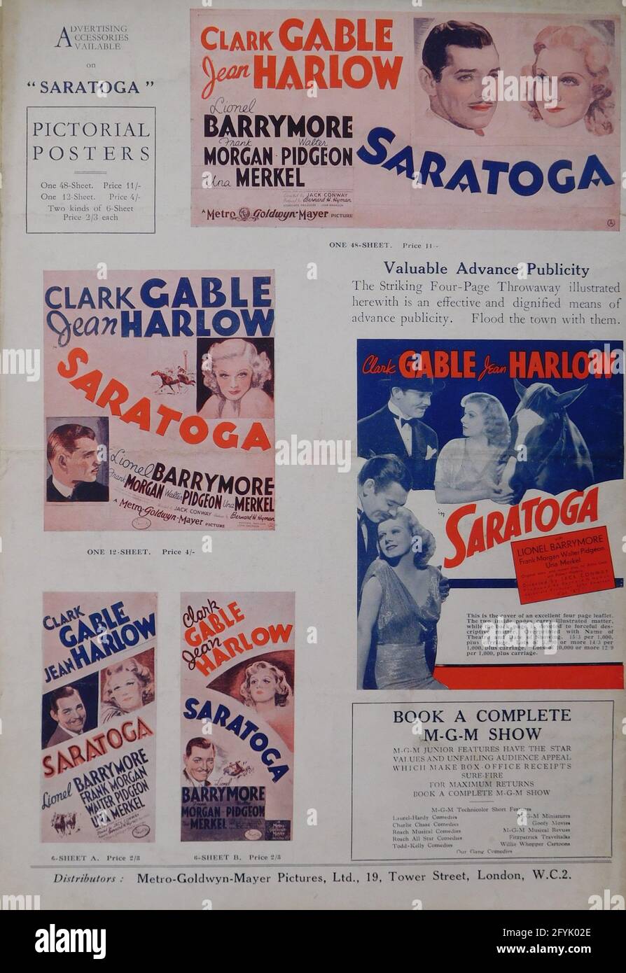 CLARK GABLE and JEAN HARLOW in SARATOGA 1937 director JACK CONWAY original story and screenplay ...