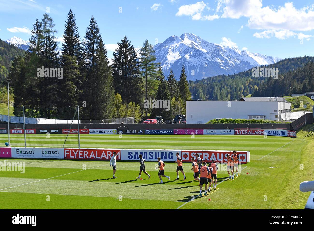 Overview of training grounds with mountains. Training. German national ...