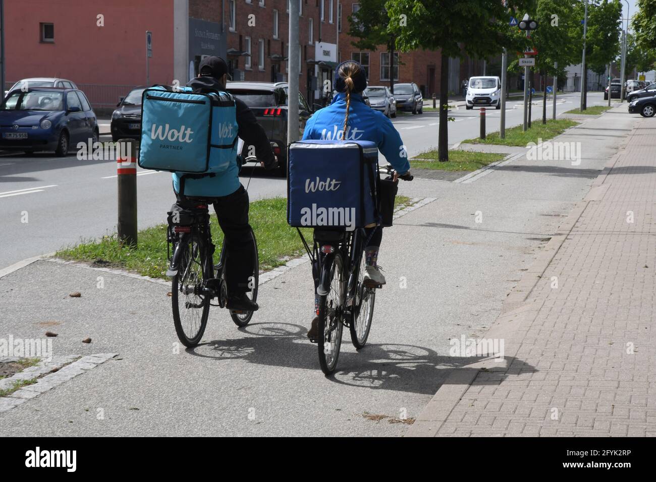 Copenhagen, Denmark. 28 May 2021,Wolt partner delivery biker in danish ...