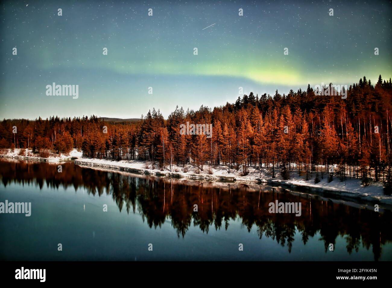 Northern lights over Skellefte River in Swedish lapland Stock Photo - Alamy